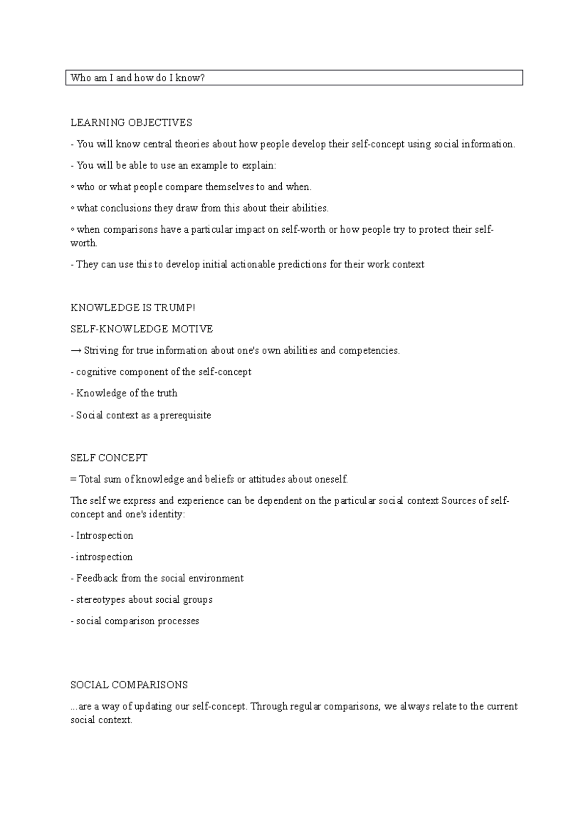 Who am I and how do I know - Lecture notes 8 - Who am I and how do I ...