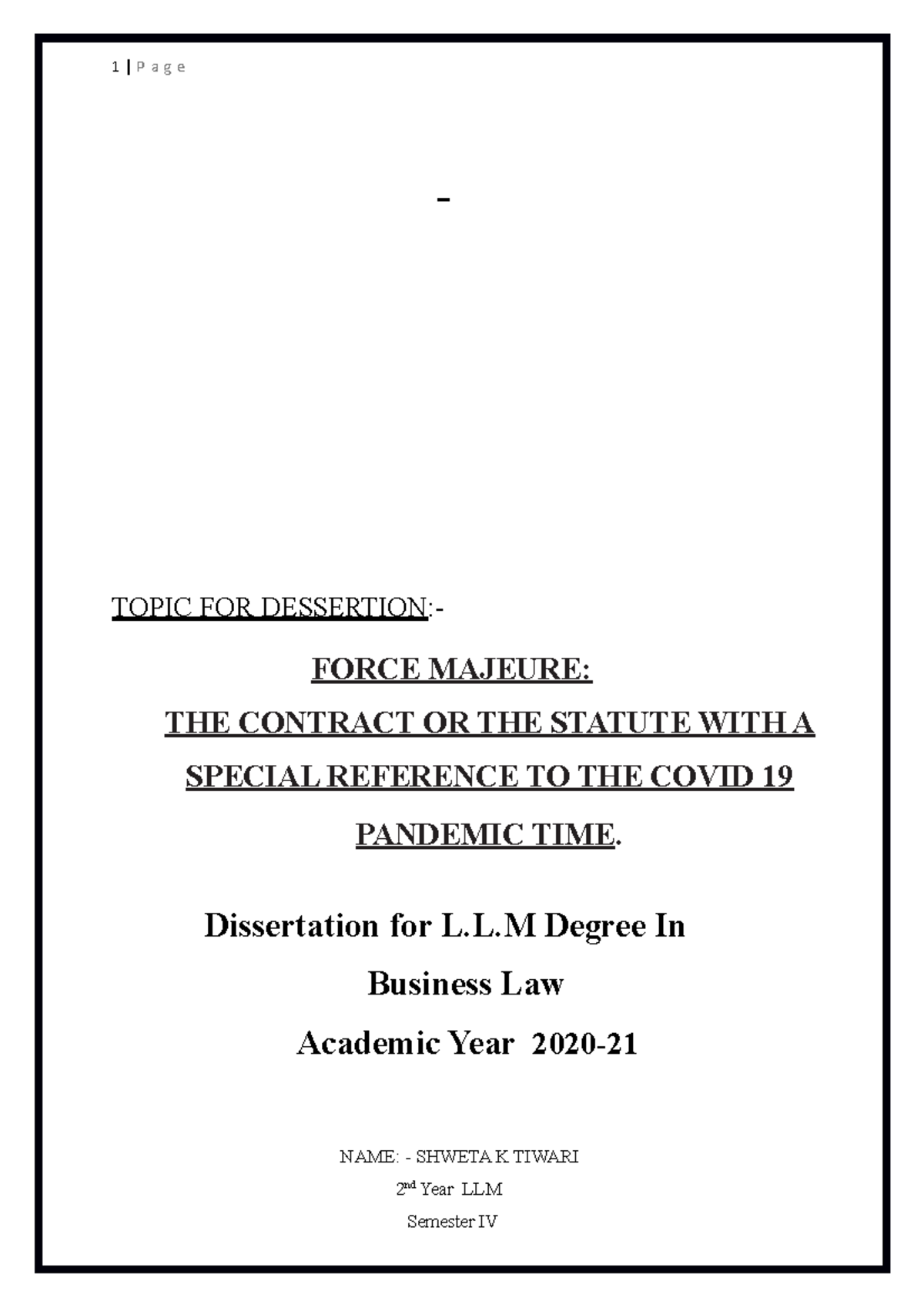 Desertation Final - Force majeure is a common clause in contracts that ...