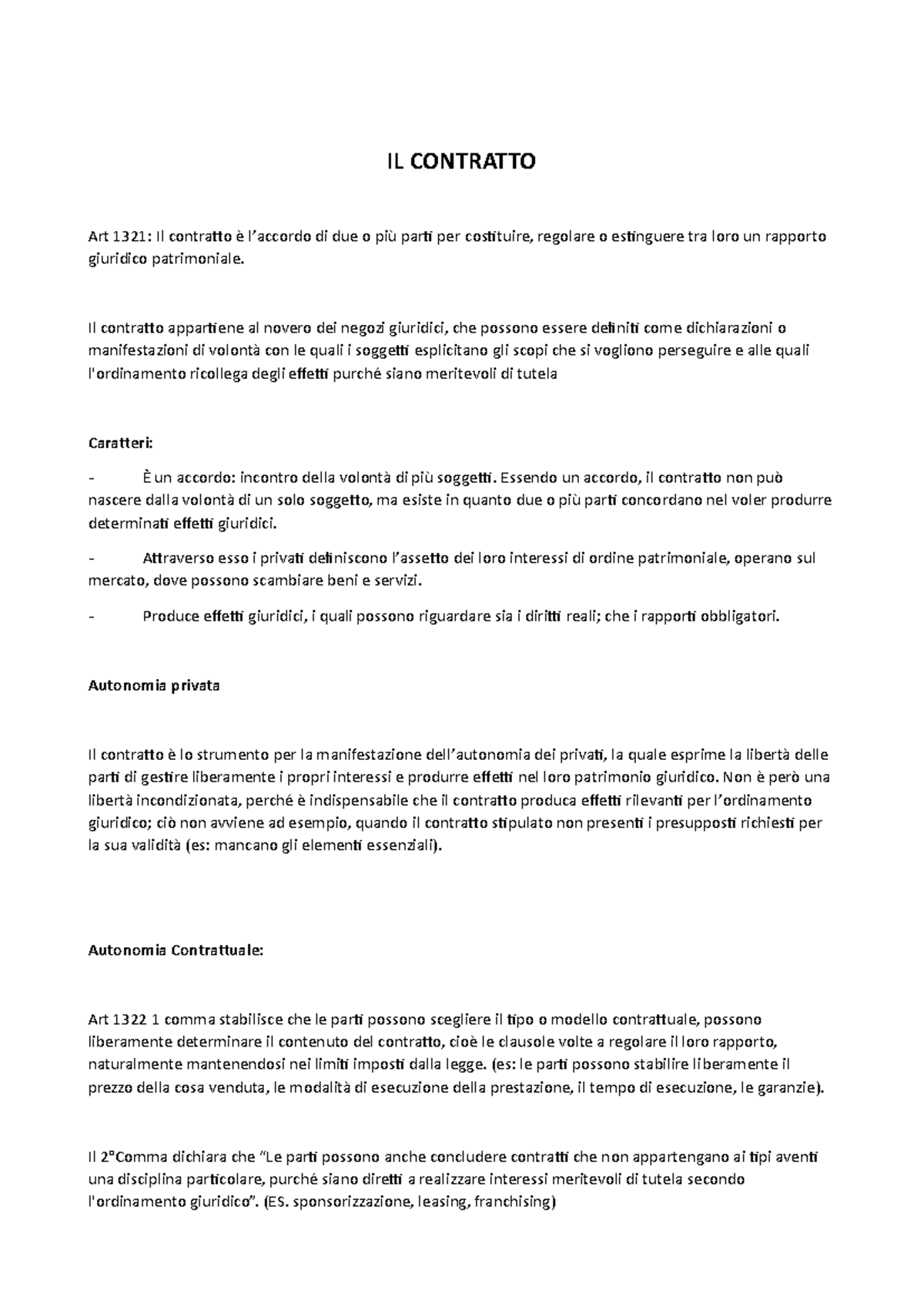 IL Contratto Diritto Privato - IL CONTRATTO Art 1321: Il contratto è l ...