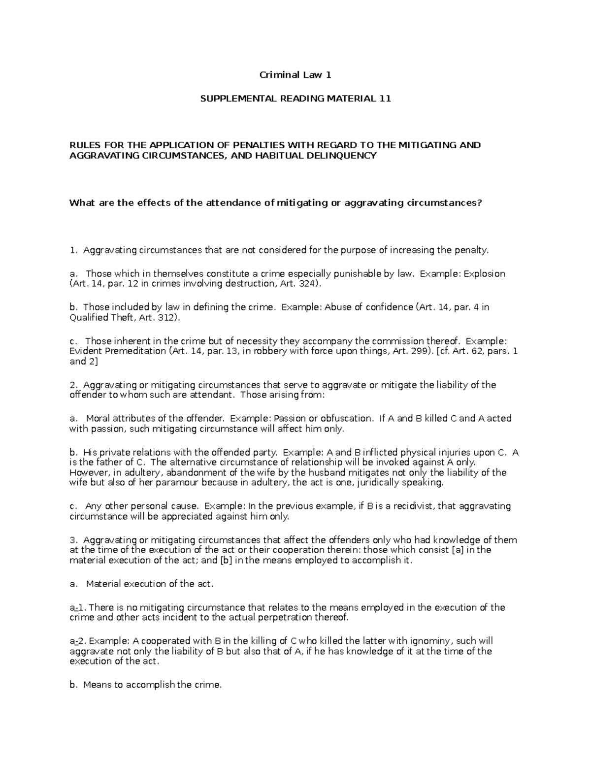 Supplemental Reading 11 - Criminal Law 1 SUPPLEMENTAL READING MATERIAL ...