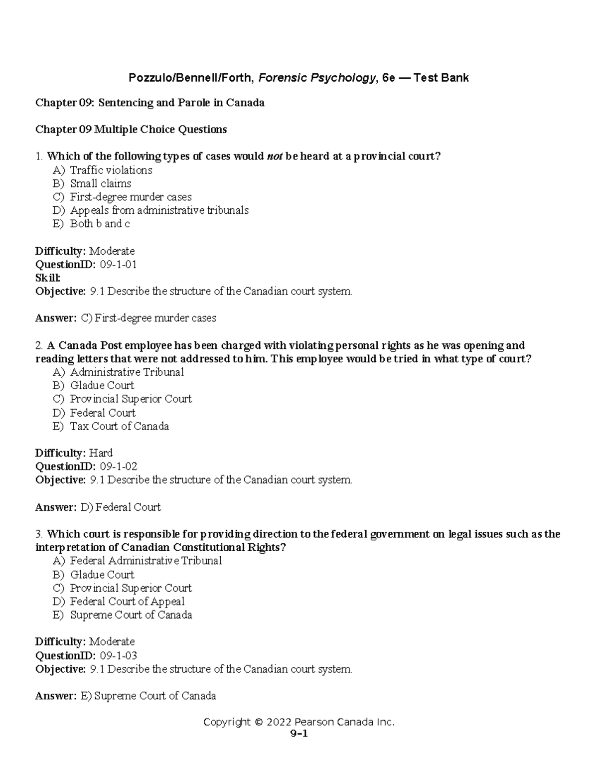 2150 Ch 9 TB - Test bank - Pozzulo/Bennell/Forth, Forensic Psychology ...