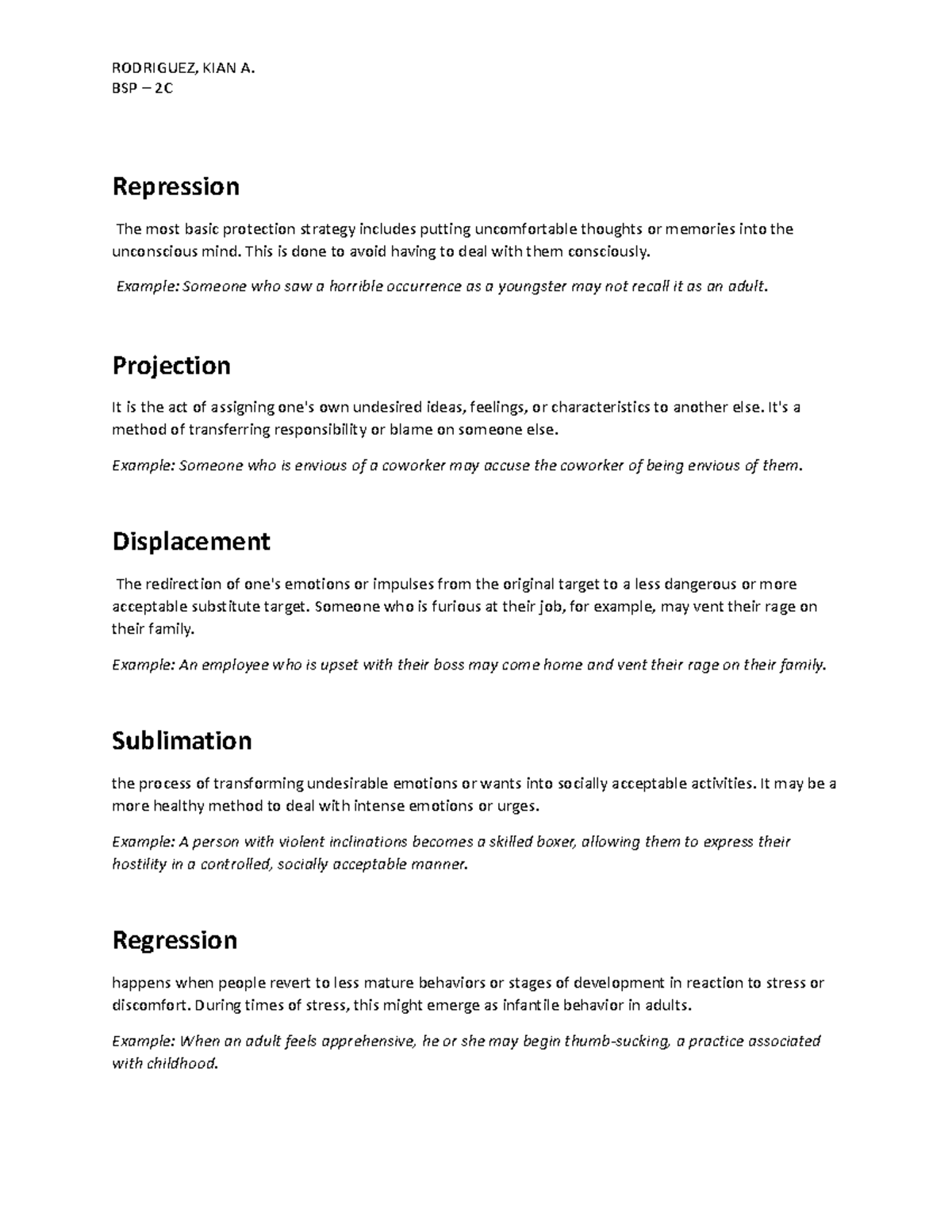 Defense Mechanism - Good Lucl - RODRIGUEZ, KIAN A. BSP – 2C Repression ...