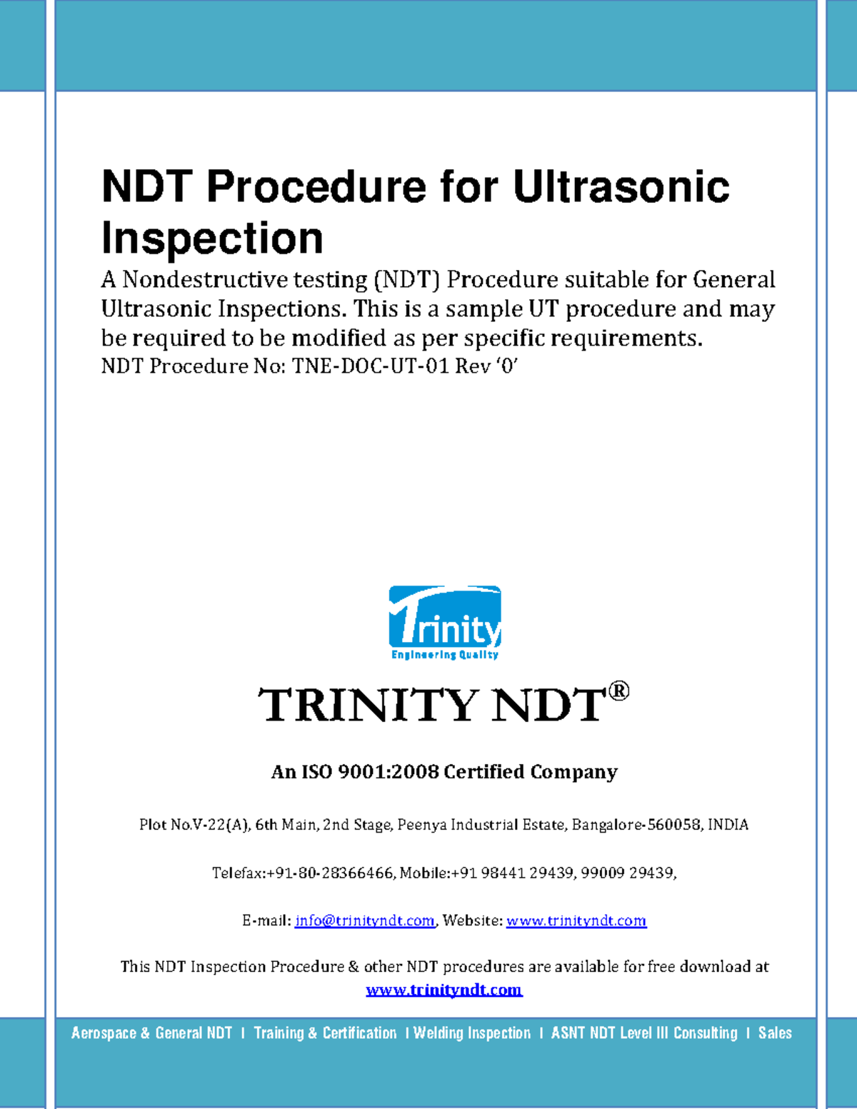 Ultrasonic test inspection Free NDT sample procedure - NDT Procedure ...