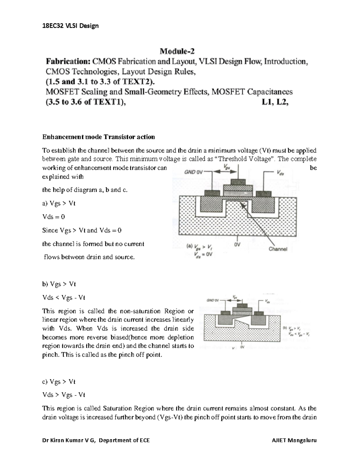 M2VLSInotes - module 2 notes - Enhancement mode Transistor action To ...