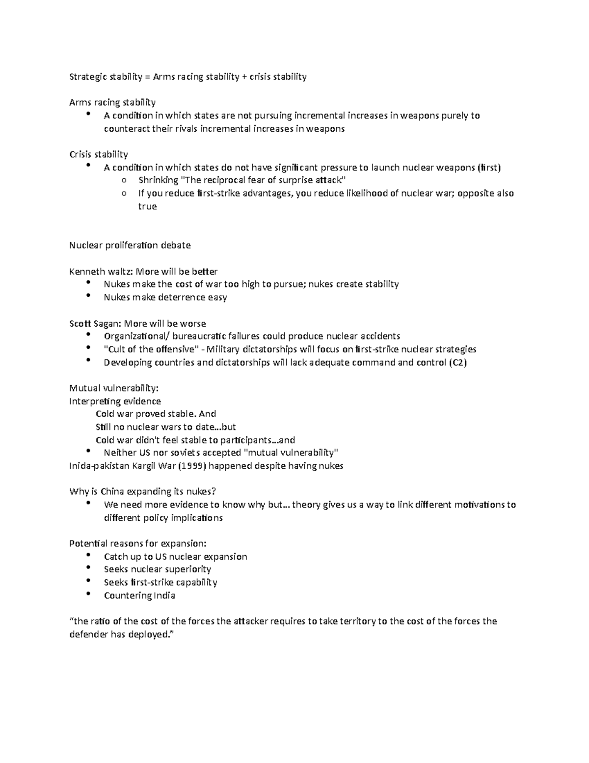 INTP115 ODT and Nuclear summary - Strategic stability = Arms racing ...