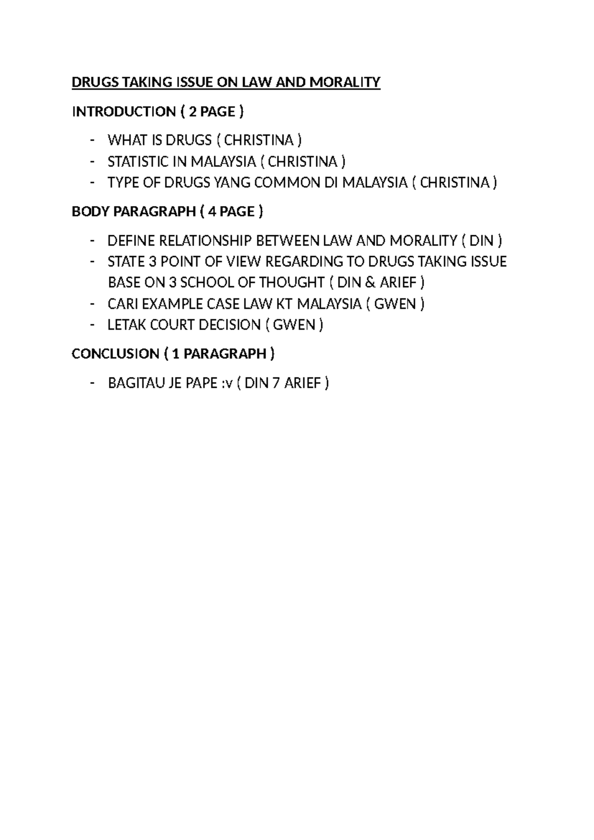 Drugs Taking Issue ON LAW AND Morality - DRUGS TAKING ISSUE ON LAW AND ...