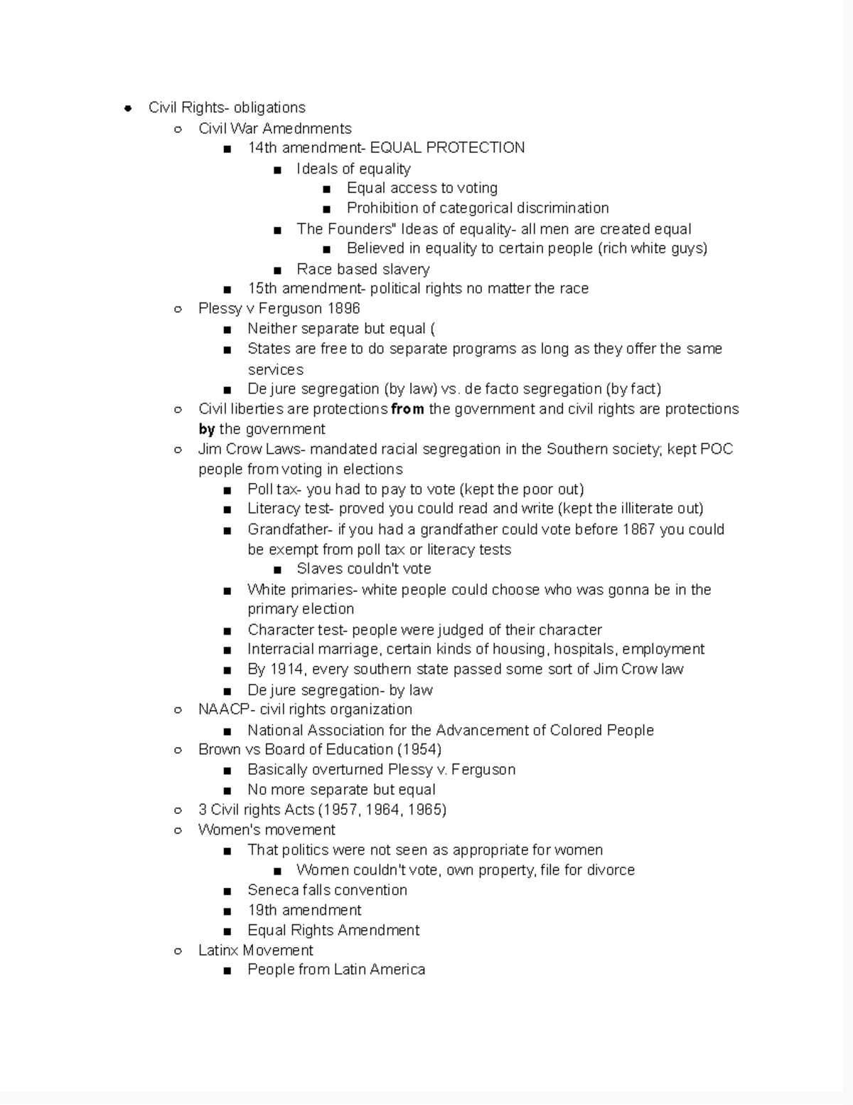 Politcal Science Notes - Civil Rights- obligations Civil War Amednments ...