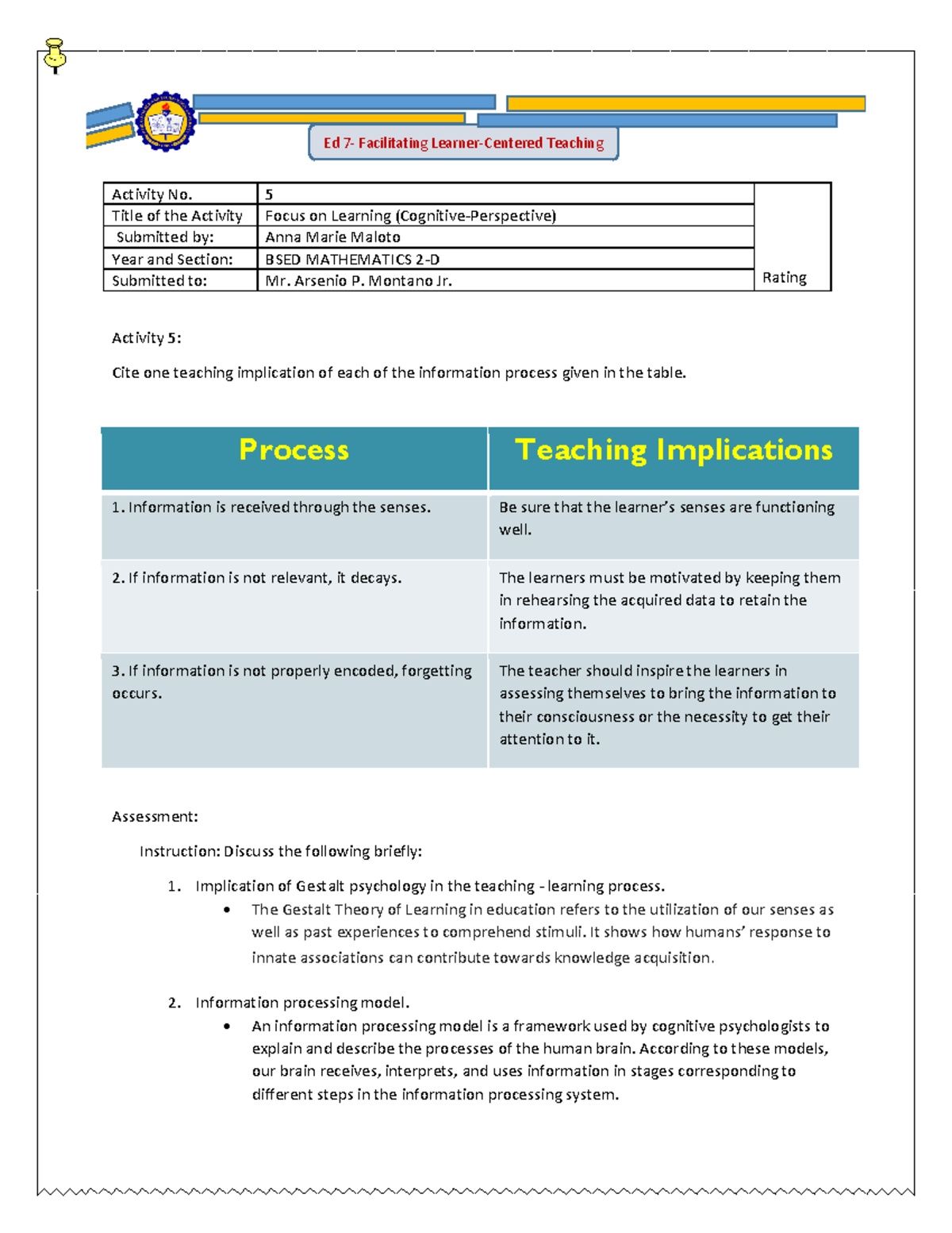 Activity-5 Ed7 Maloto - .sbabxuyad - Ed 7- Facilitating Learner ...