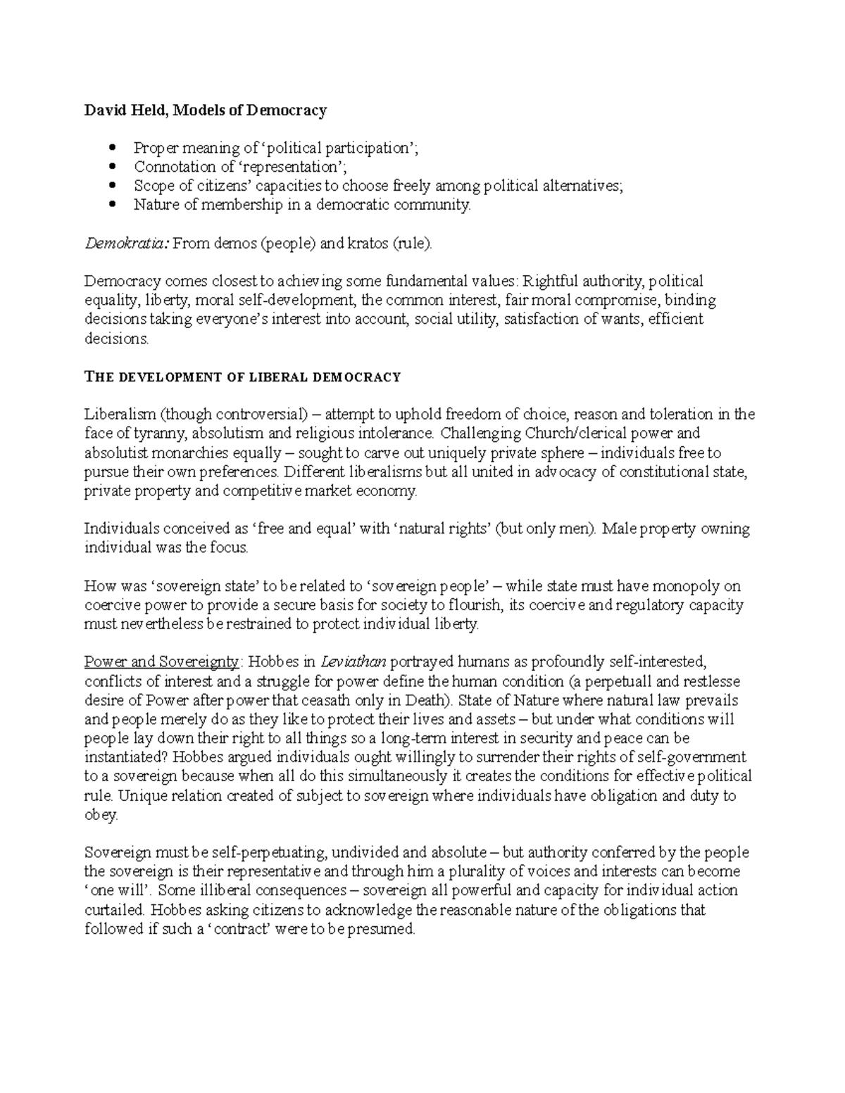 Democracy - Basic democratic theory overview. - David Held, Models of ...