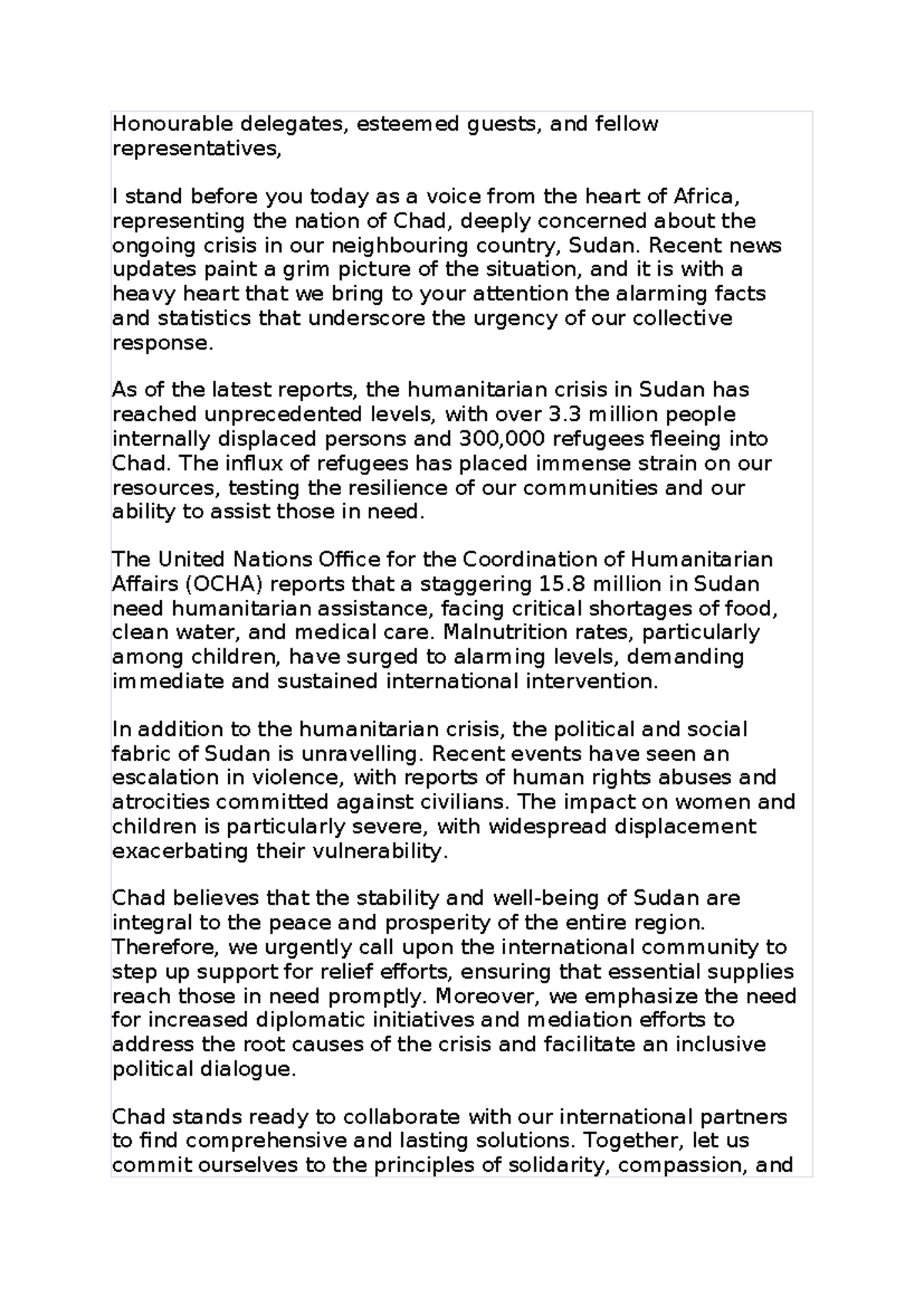 Un Chad - NOTES - Honourable delegates, esteemed guests, and fellow ...
