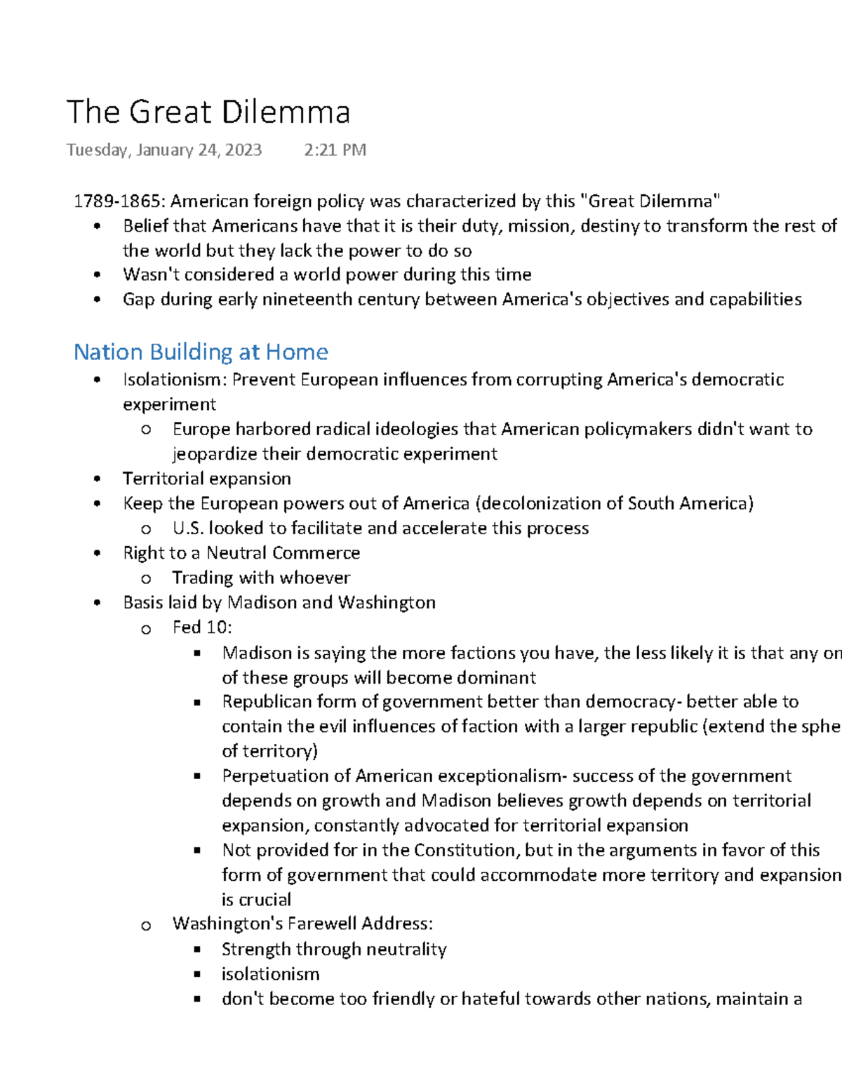 The Great Dilemma - Professor Brazinsky - 1789-1865: American foreign ...