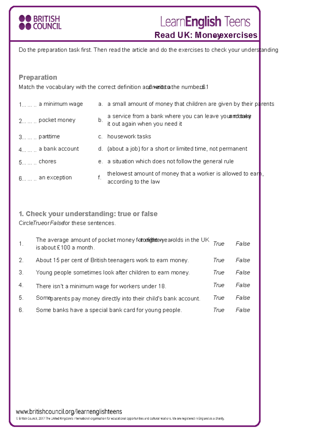 Money - exercises 0 IEM+IBT - Do the preparation task first. Then read ...