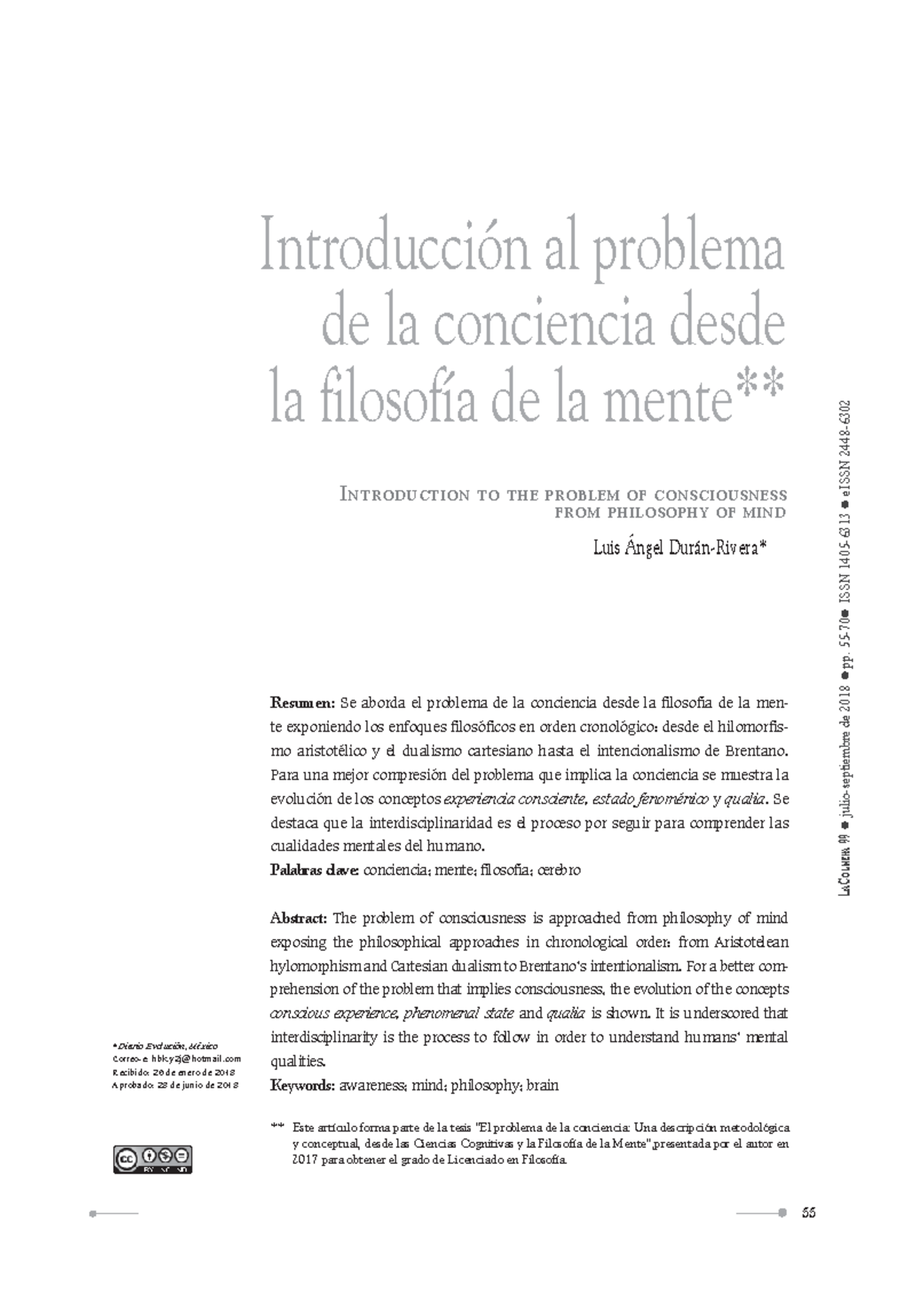 Introducción al problema de la conciencia - 55 Introducción al problema ...