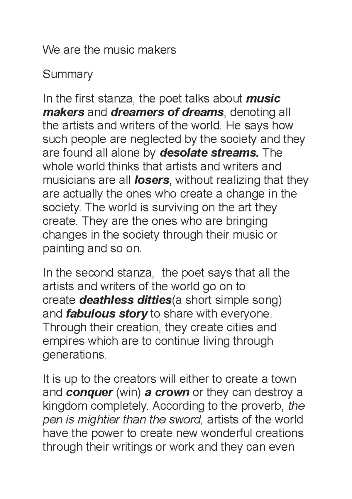 We are the music makers - We are the music makers Summary In the first ...
