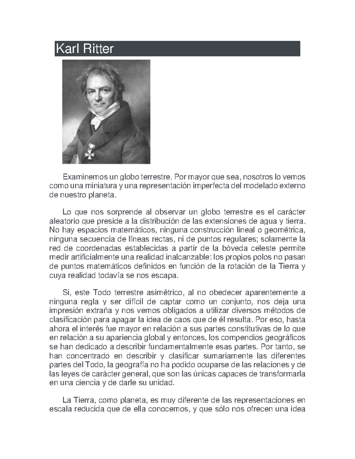 Karl Ritter - Karl Ritter Examinemos un globo terrestre. Por mayor que ...