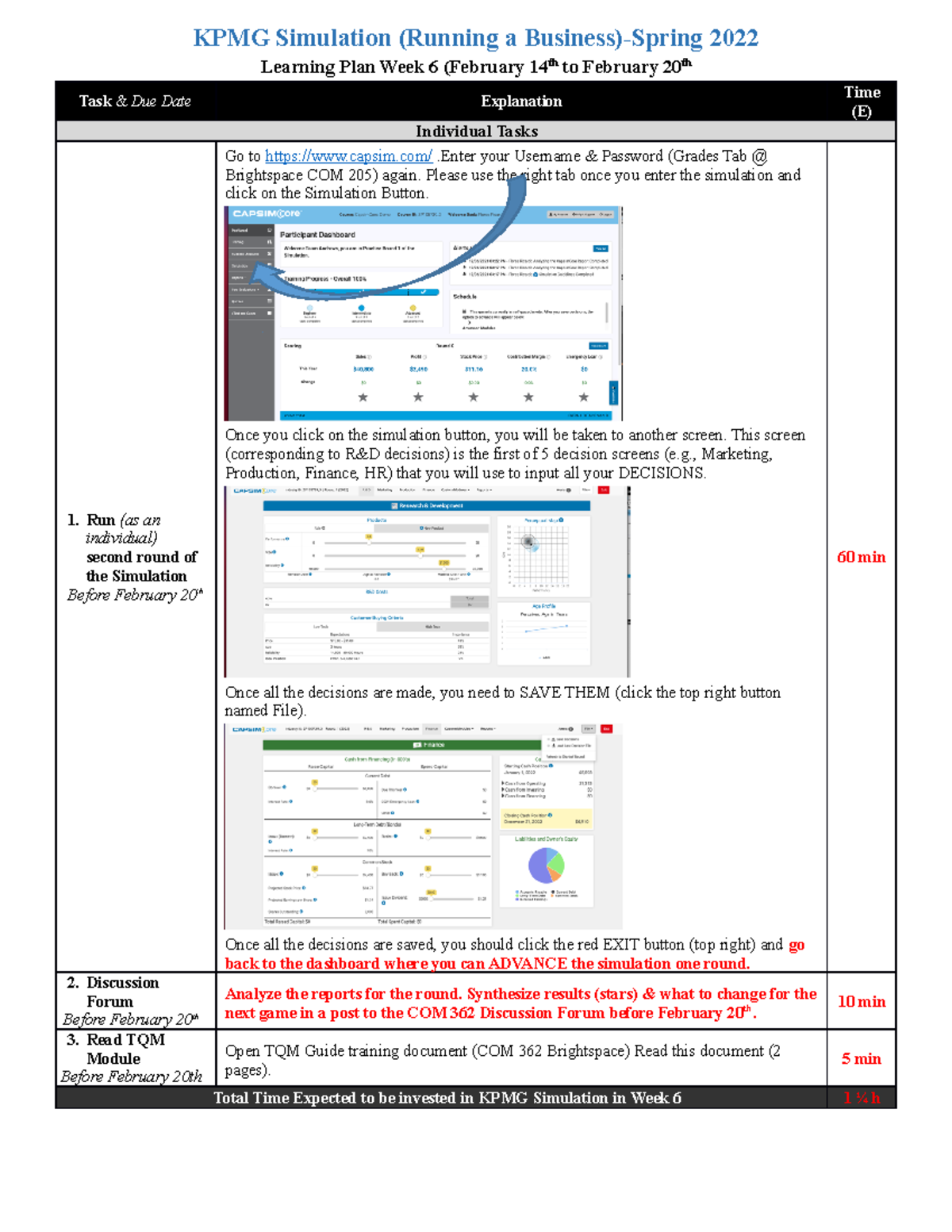 KPMG Simulation Learning Plan W6 - KPMG Simulation (Running a Business ...