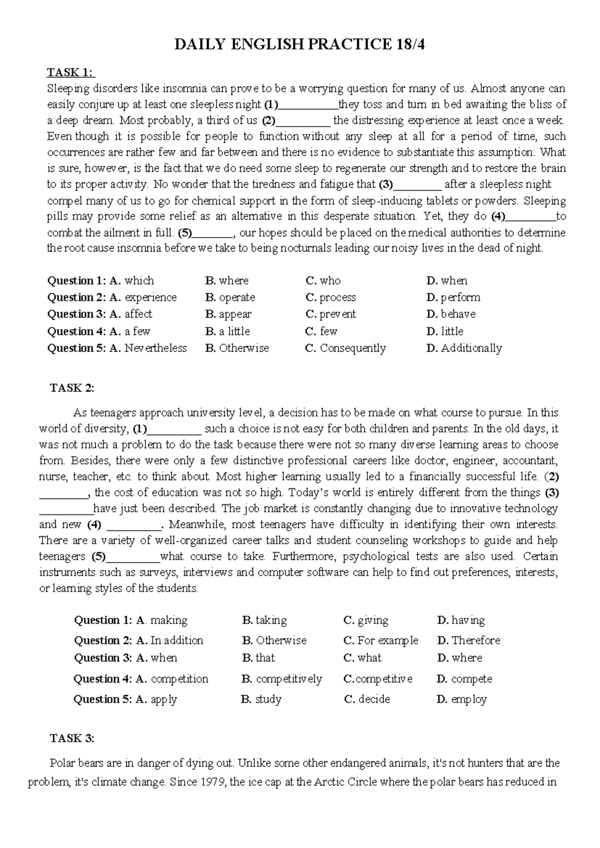 Daily English Practice 18-4 - DAILY ENGLISH PRACTICE 18/ TASK 1 ...