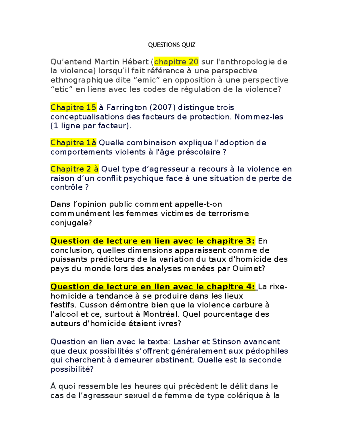 Questions QUIZ - QUESTIONS QUIZ Qu’entend Martin Hébert (chapitre 20 ...