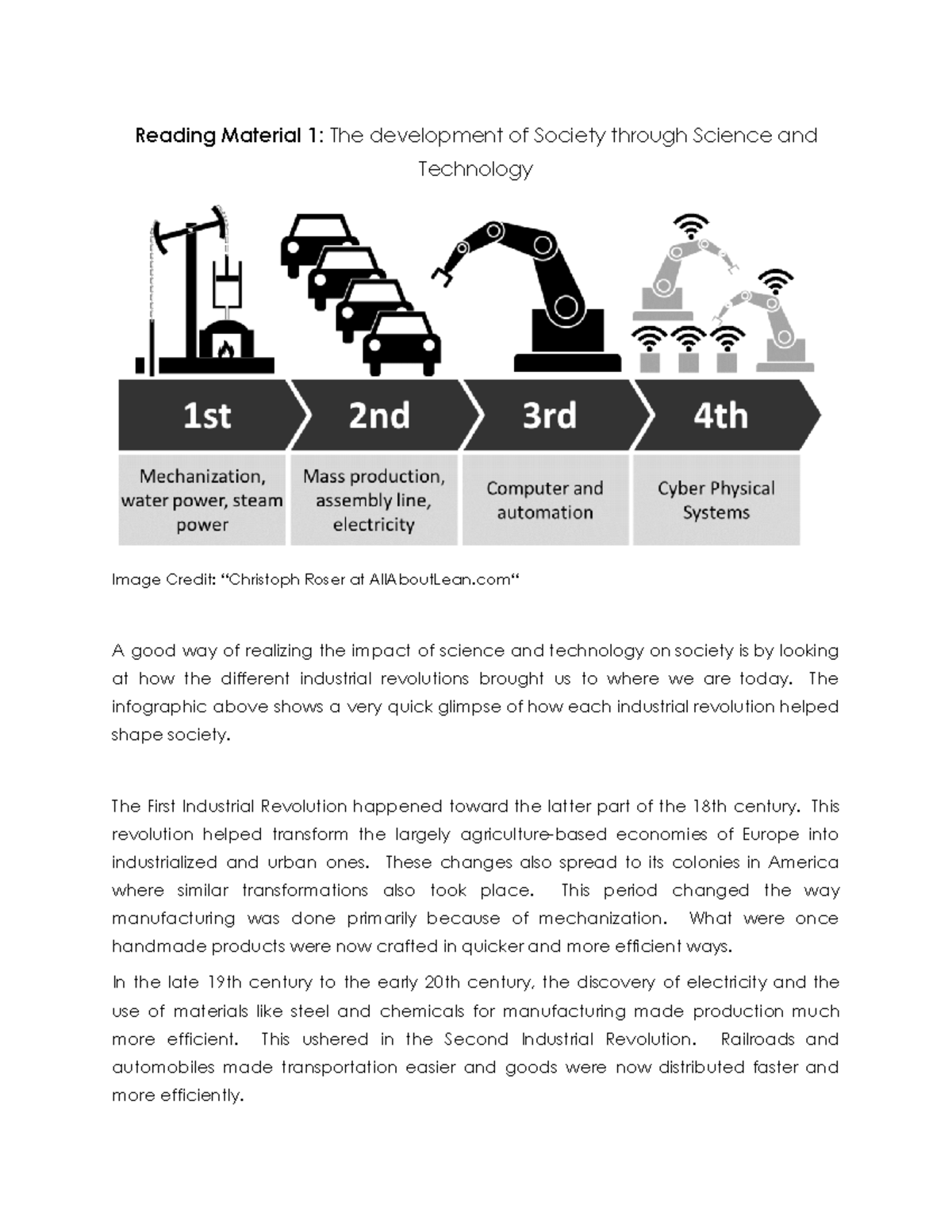 STS reading material 1 - The Evolution of Technology - Reading Material ...