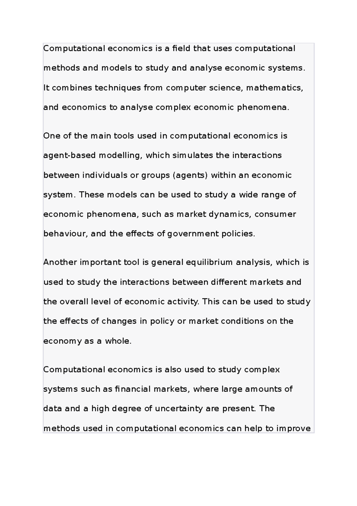 Computational economics notes - It combines techniques from computer ... Computational economics notes - It combines techniques from computer ...