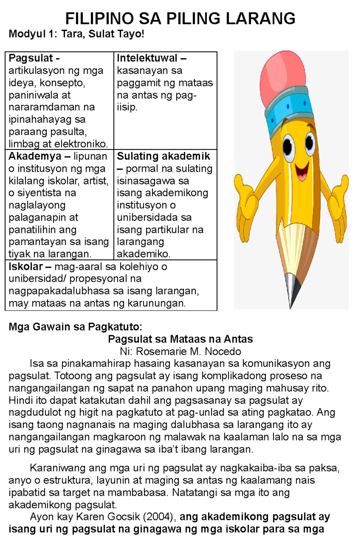 Piling Larang LAS Akad 2022 2023 - FILIPINO SA PILING LARANG Modyul 1 ...