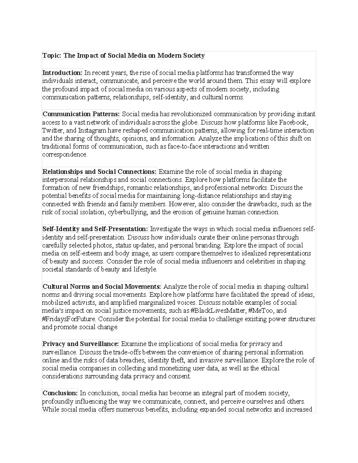 The Impact of Social Media on Modern Society - Topic: The Impact of ...