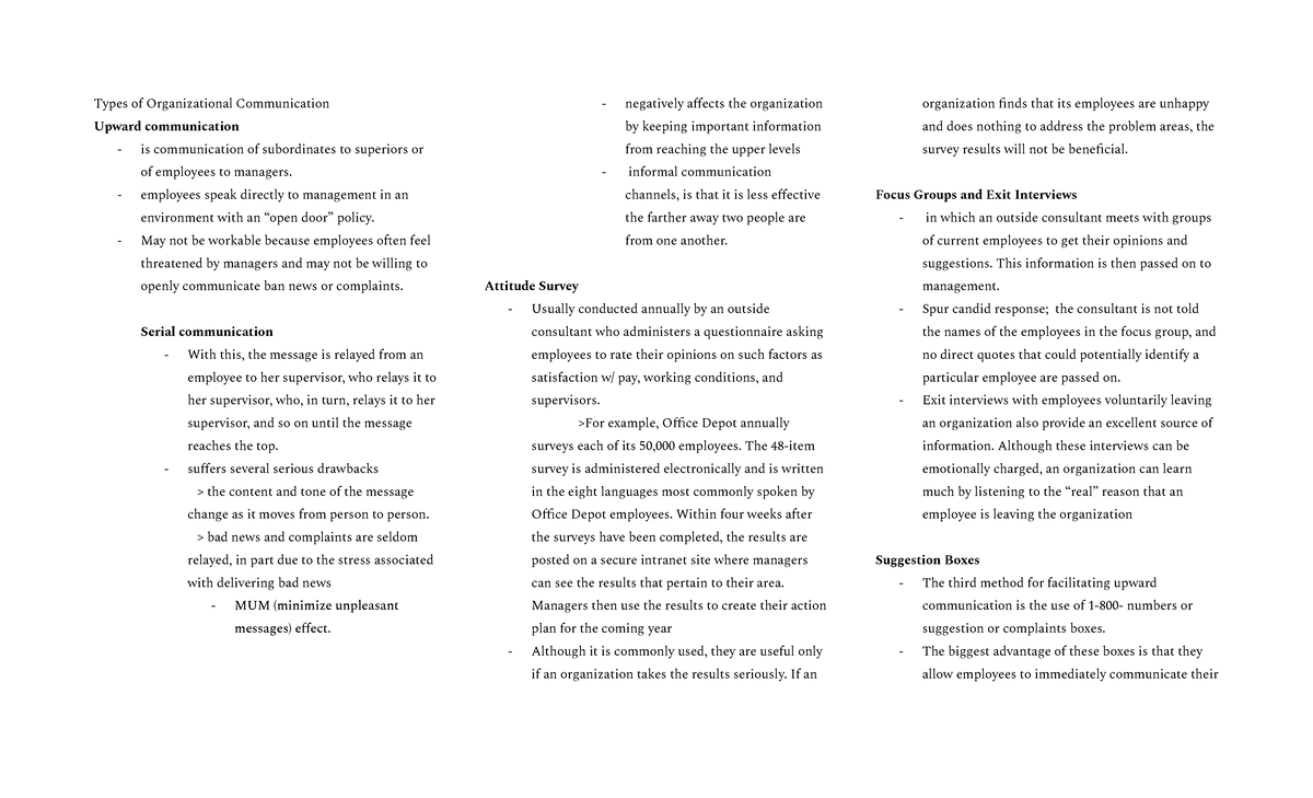 Iop 11 - notes - Types of Organizational Communication Upward ...