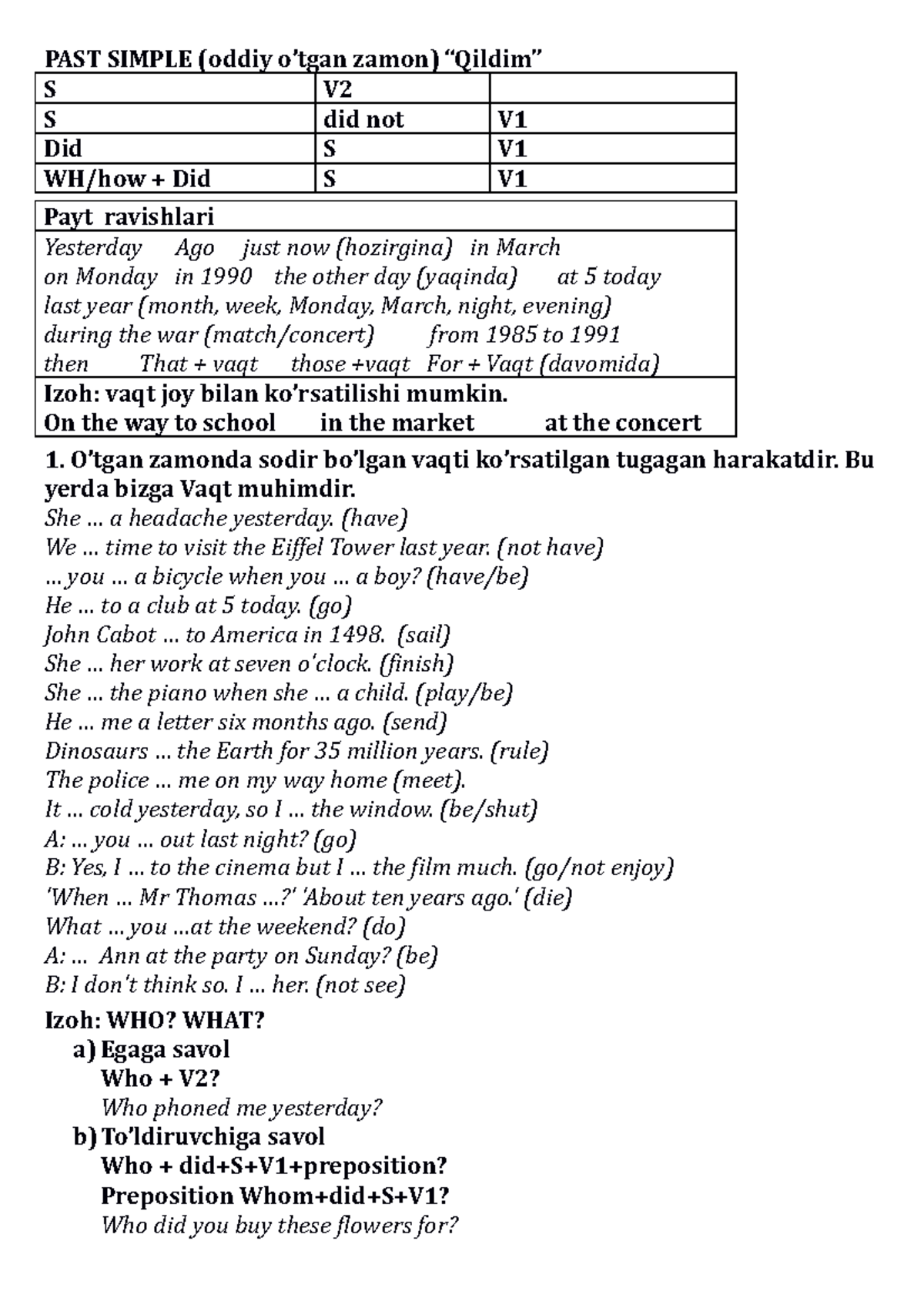PAST Simple - About Past Simpl - PAST SIMPLE (oddiy o’tgan zamon ...