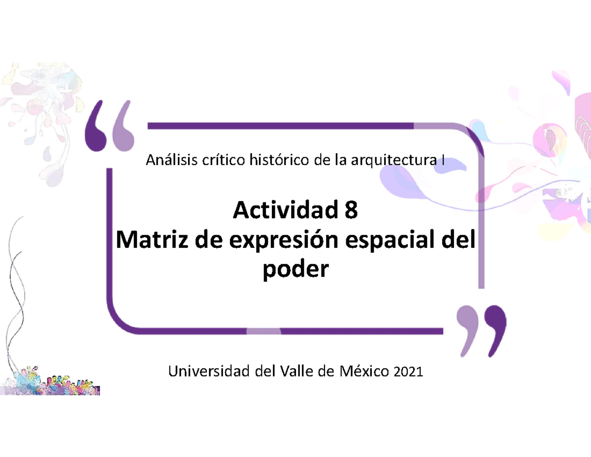 A8 GLVM - Actividad 8 Matriz de expresión espacial del poder ...