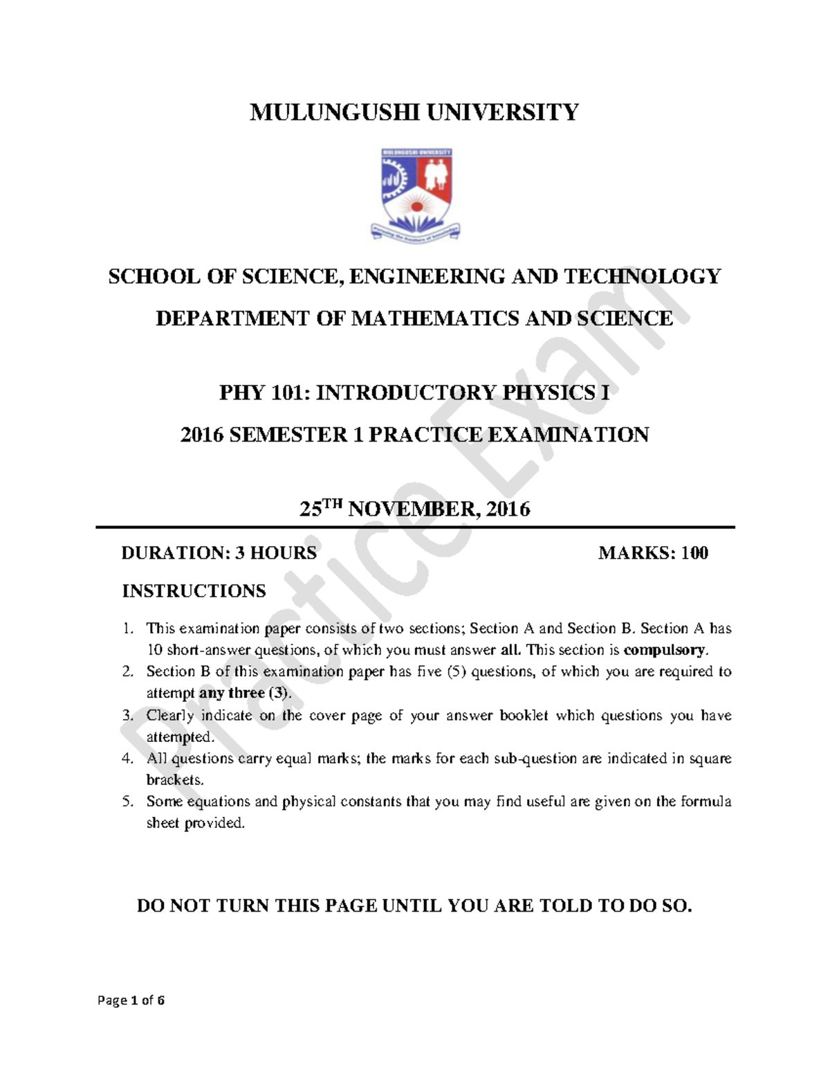 Sample/practice exam 16 2016, questions - MULUNGUSHI UNIVERSITY SCHOOL ...