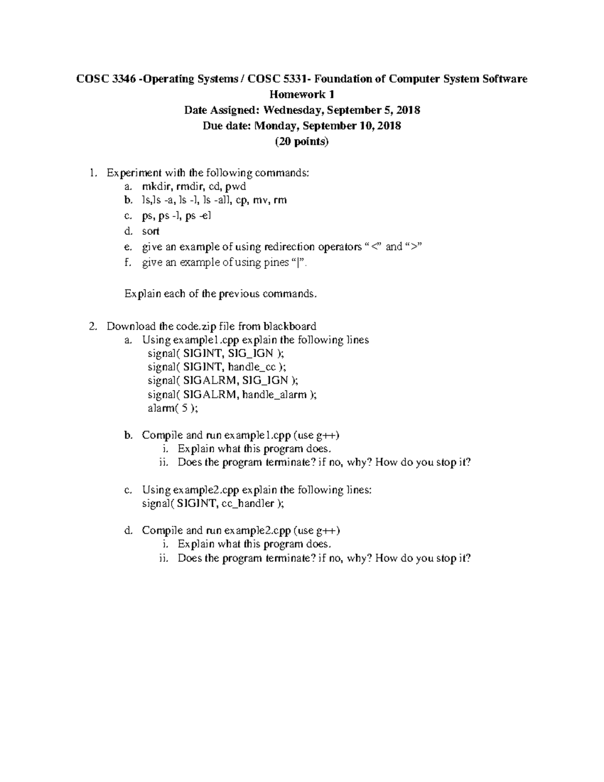 Operating Systems - HW 1 - COSC 3346 Systems COSC Foundation of ...