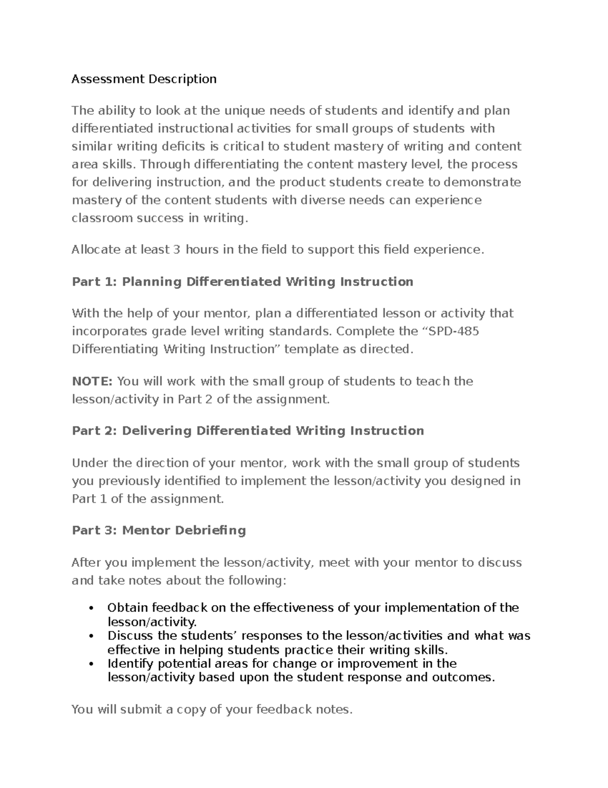 Assessment Description - Through differentiating the content mastery ...