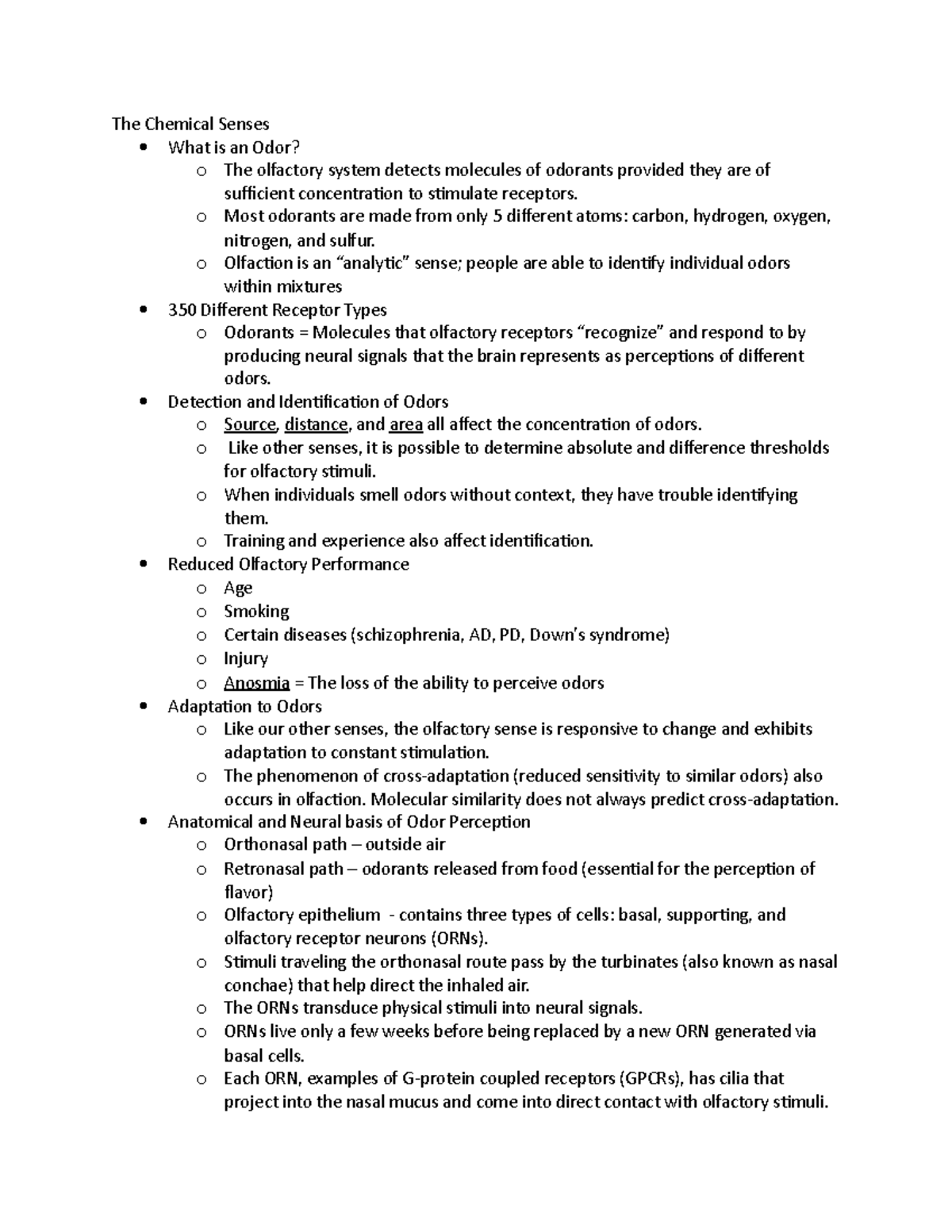 The Chemical Senses - Lecture notes 6 - The Chemical Senses What is an ...