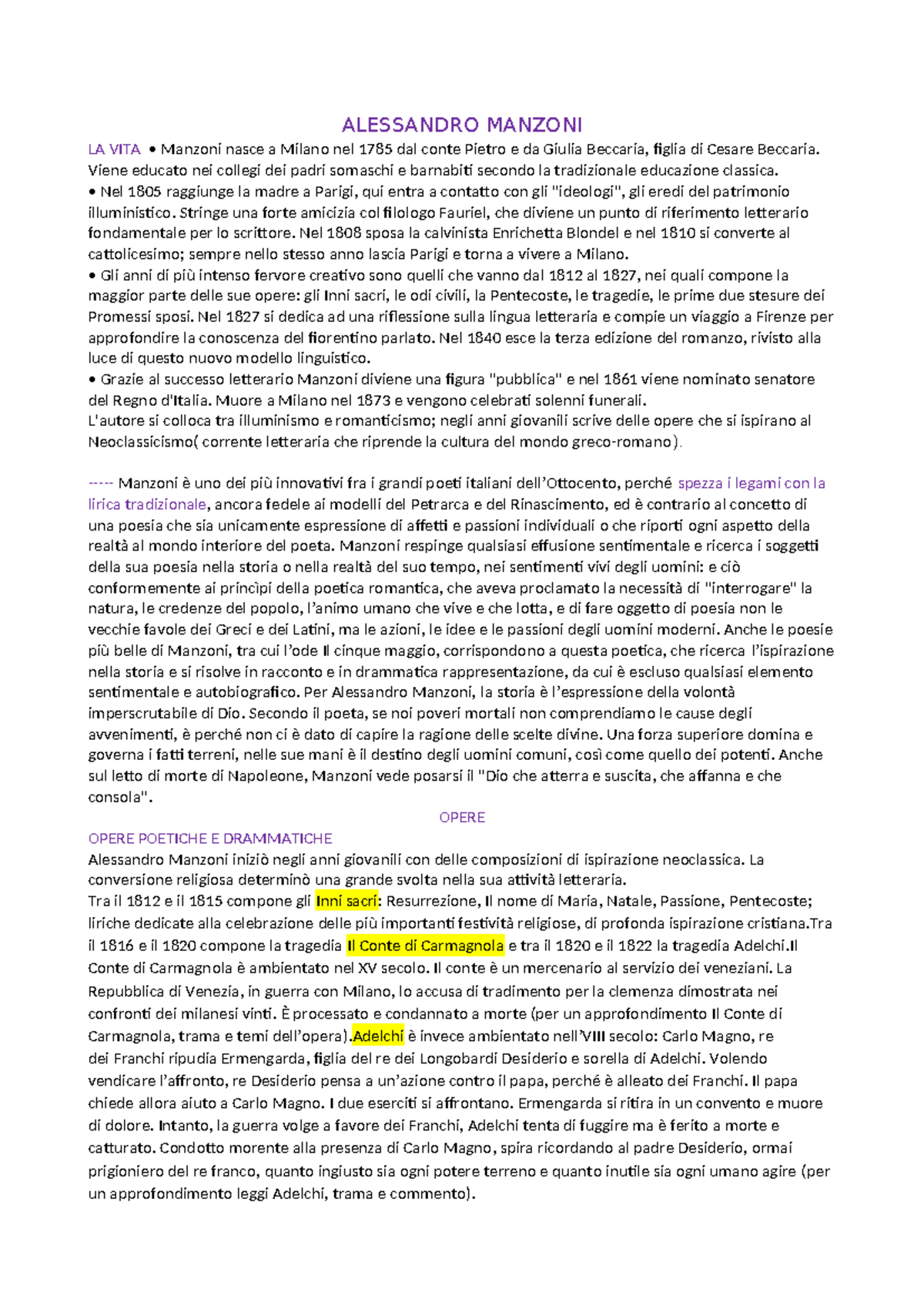 Alessandro Manzoni - riassunto - ALESSANDRO MANZONI LA VITA • Manzoni ...