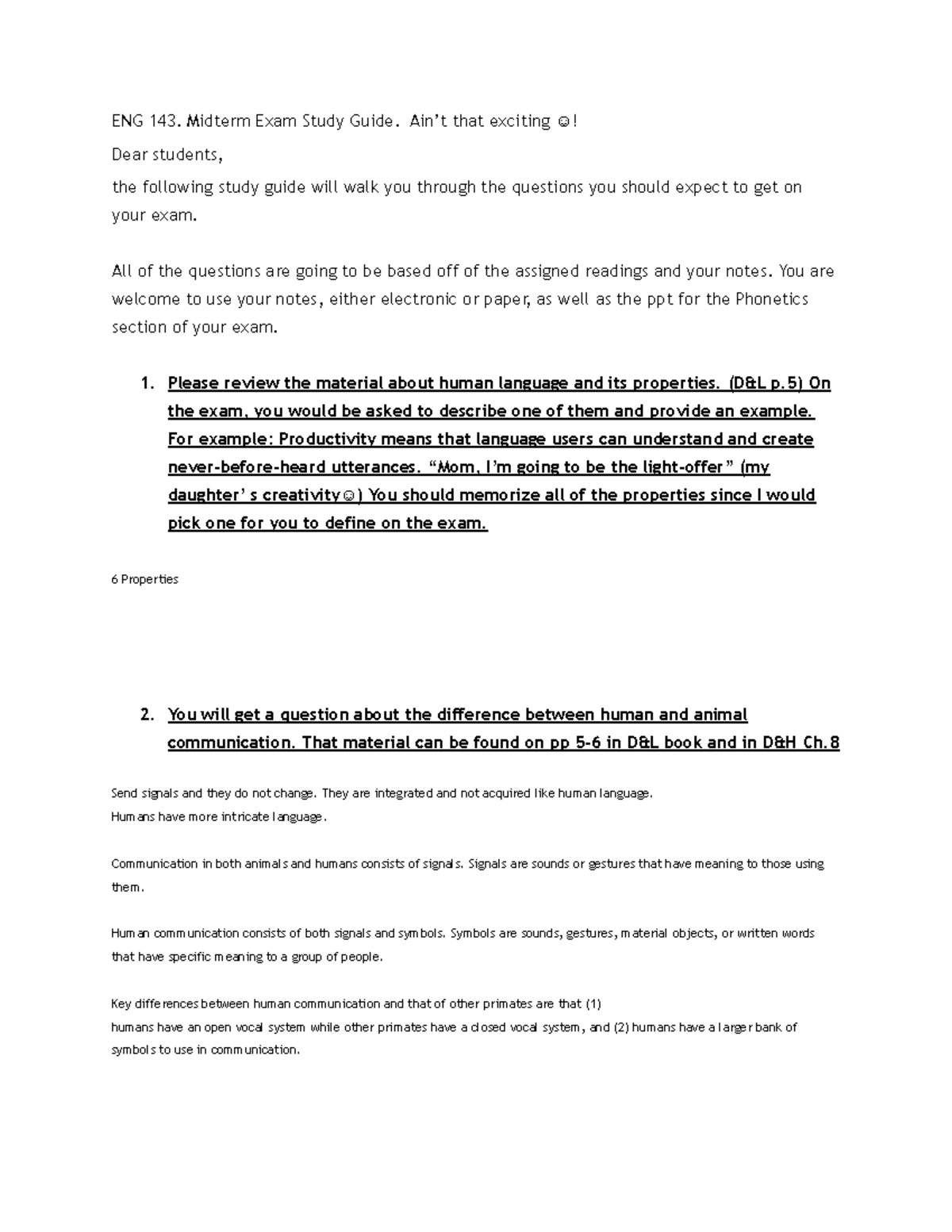 ENG 143 Midterm Study Guide - ENG 143. Midterm Exam Study Guide. Ain’t that exciting ☺! Dear ...