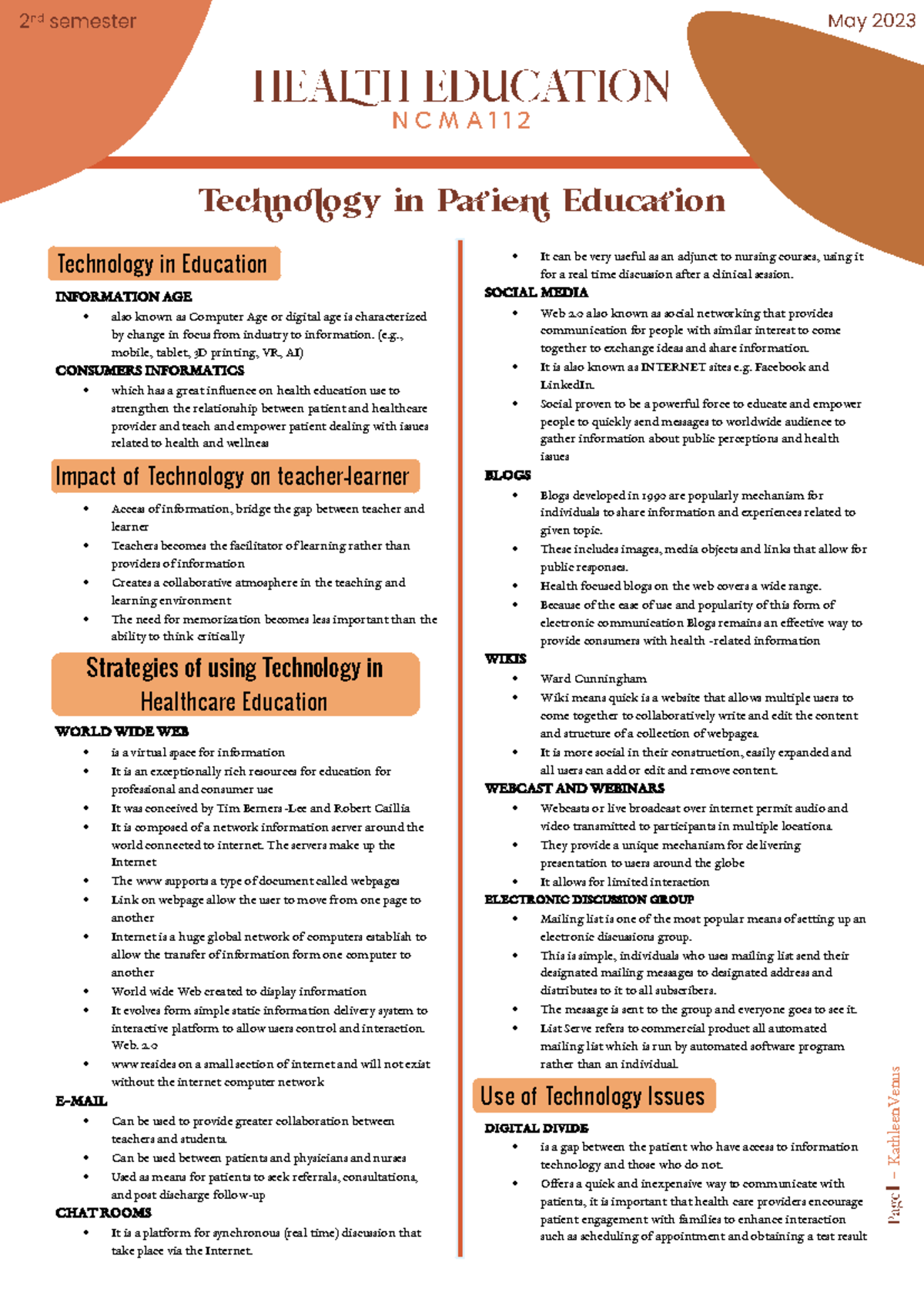 2.15 - Technology IN Patient Education - – KathleenVenus Technology in Patient Education ...