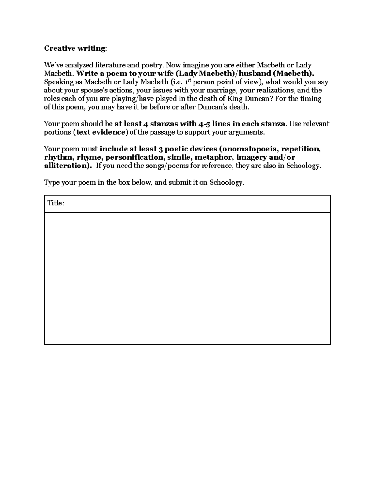 Creative Writing Macbeth Poem - Creative writing: We’ve analyzed ...