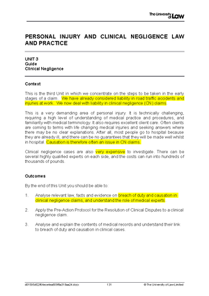 Basic Structure for Particulars of Claim for Personal Injury - Basic ...