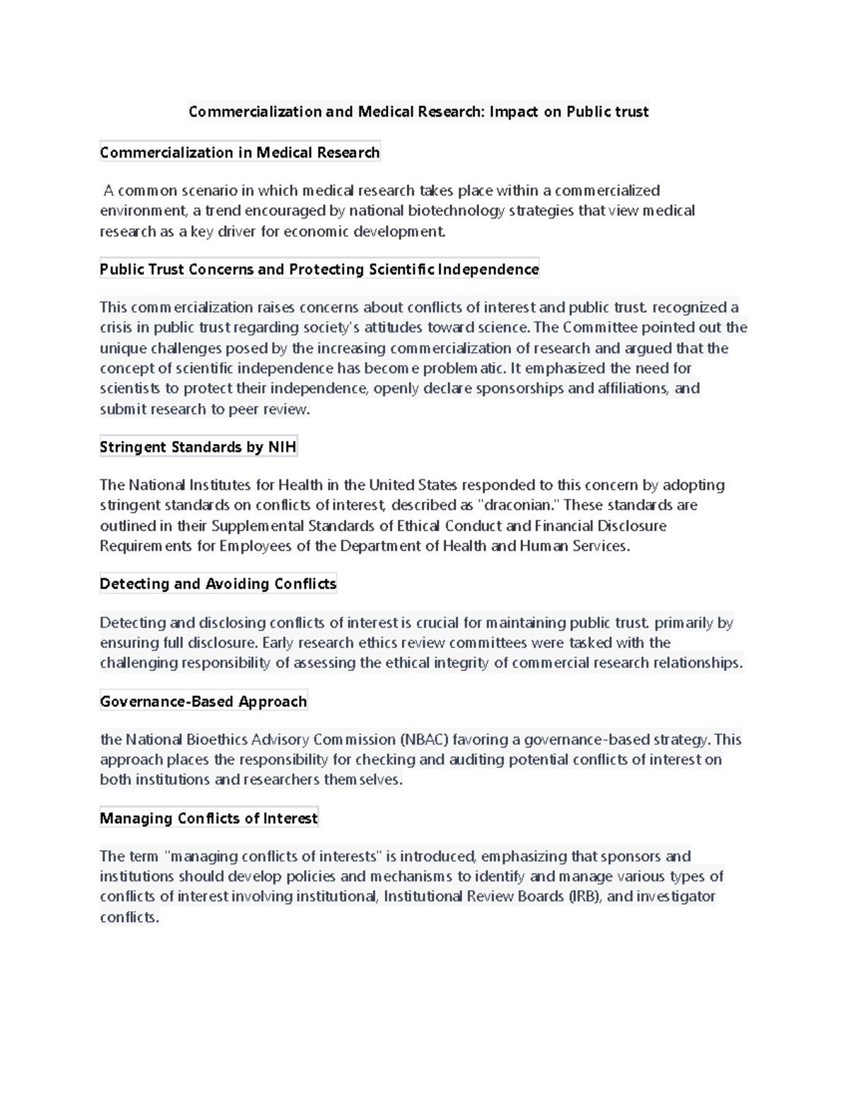 Medical commercialization and public trust - Commercialization and ...