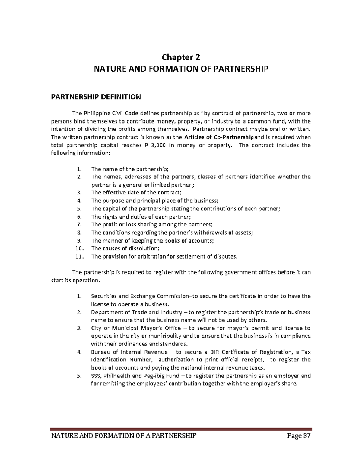 Nature AND Formation OF Partnership WITH Exercises-OM - Chapter 2 ...