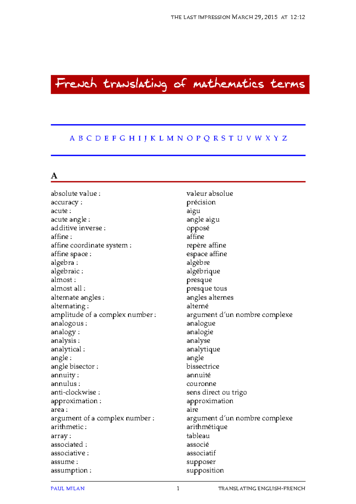 Cours translating french mathematics terms - THE LAST IMPRESSION MARCH ...