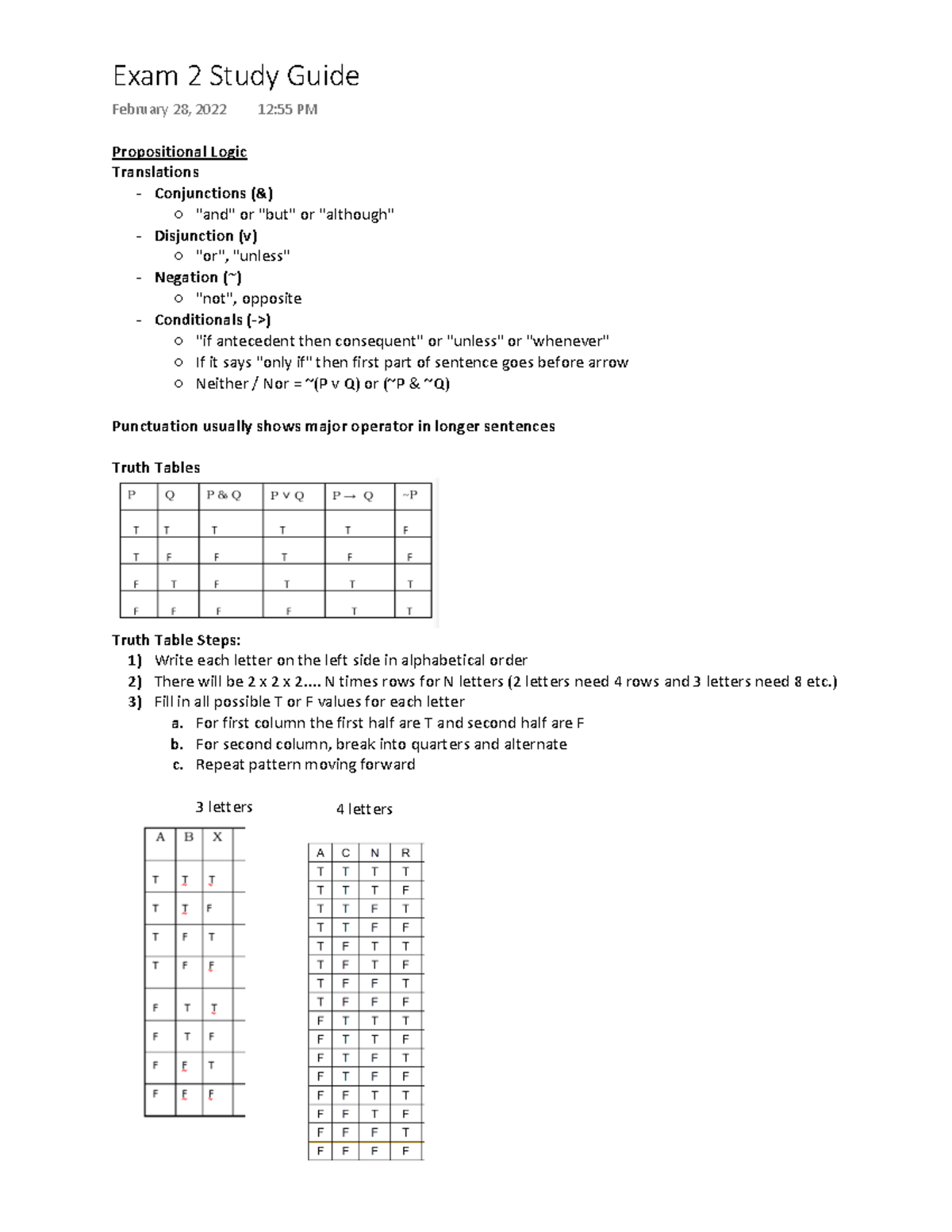 PHIL 201 Exam 2 Study Guide - Propositional Logic Translations ...