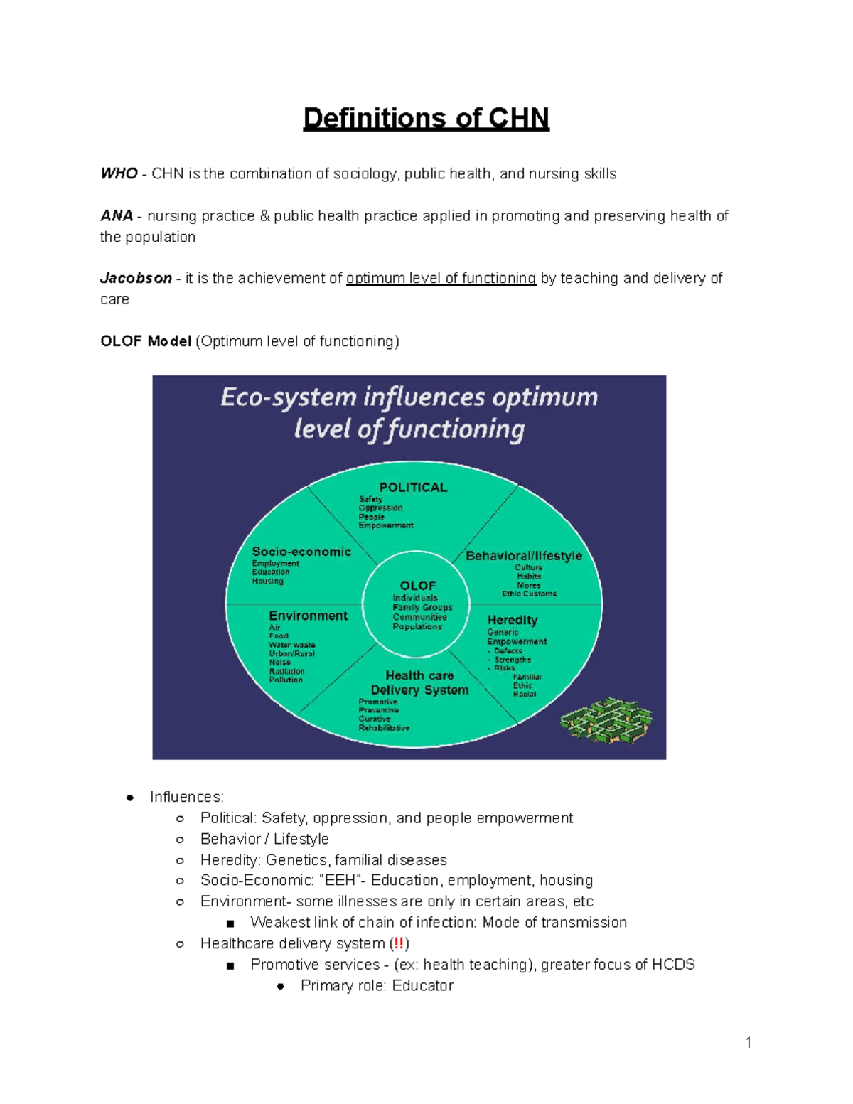 CHN-01 - Community Health Nursing - Definitions of CHN WHO - CHN is the ...