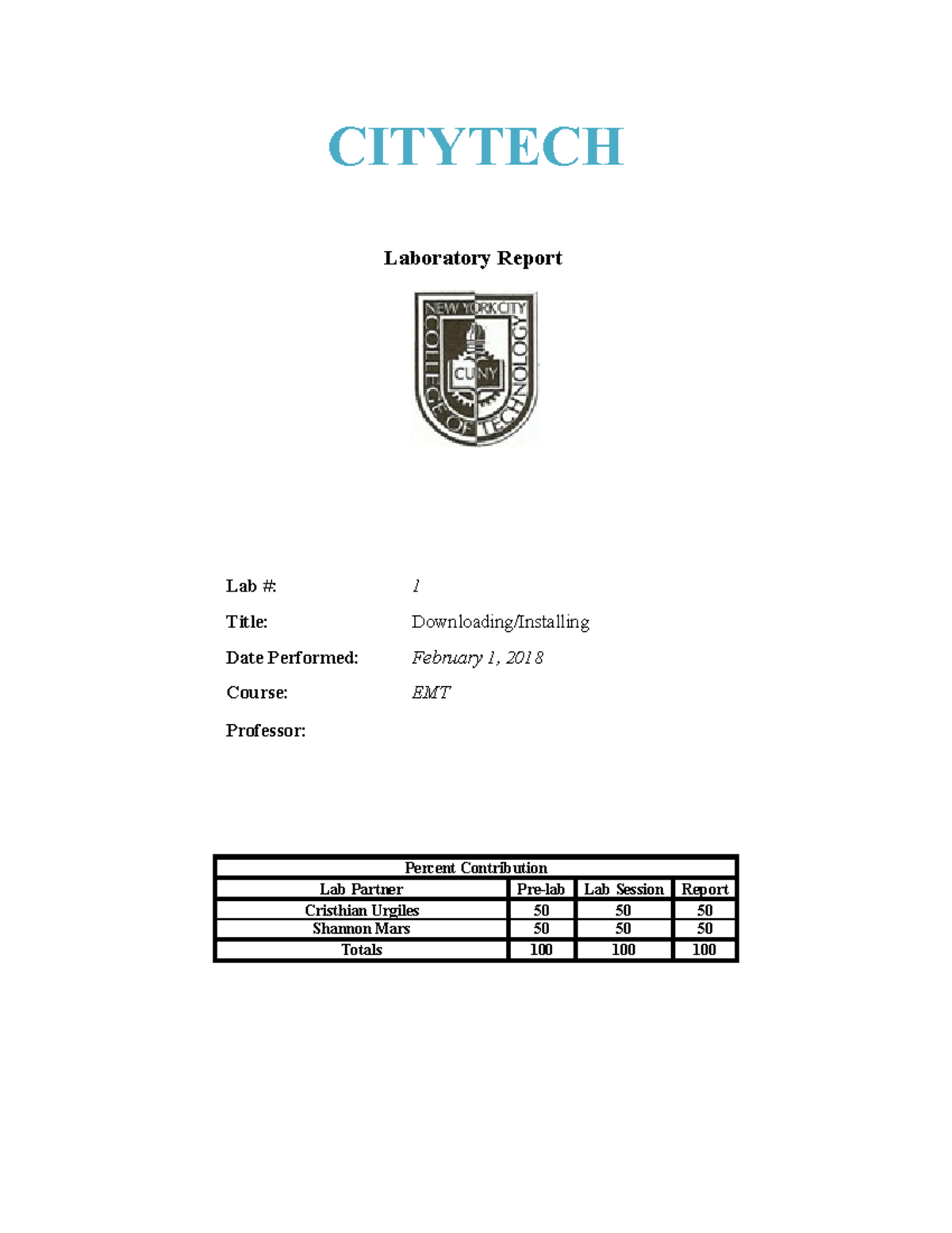 Lab9 - Lab Report - CITYTECH Laboratory Report Percent Contribution Lab ...