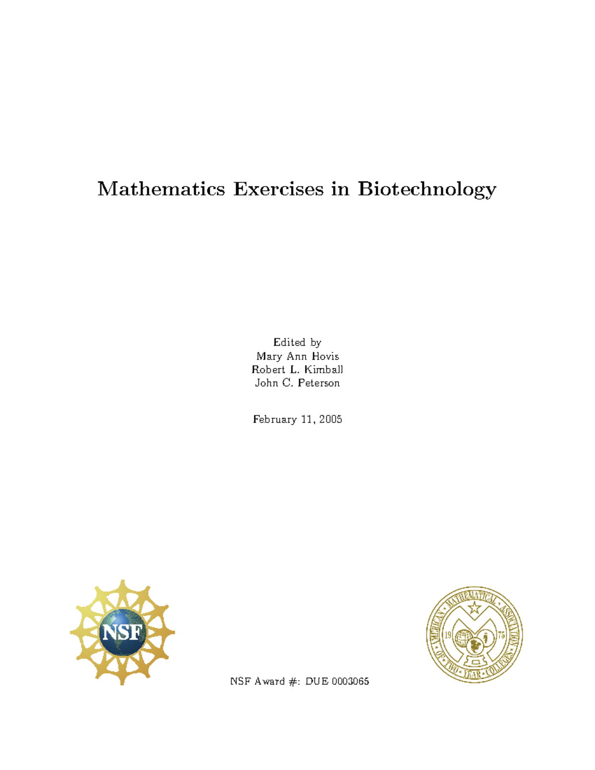 Mathematics exercise in biotechnology - Mathematics Exercises in ...