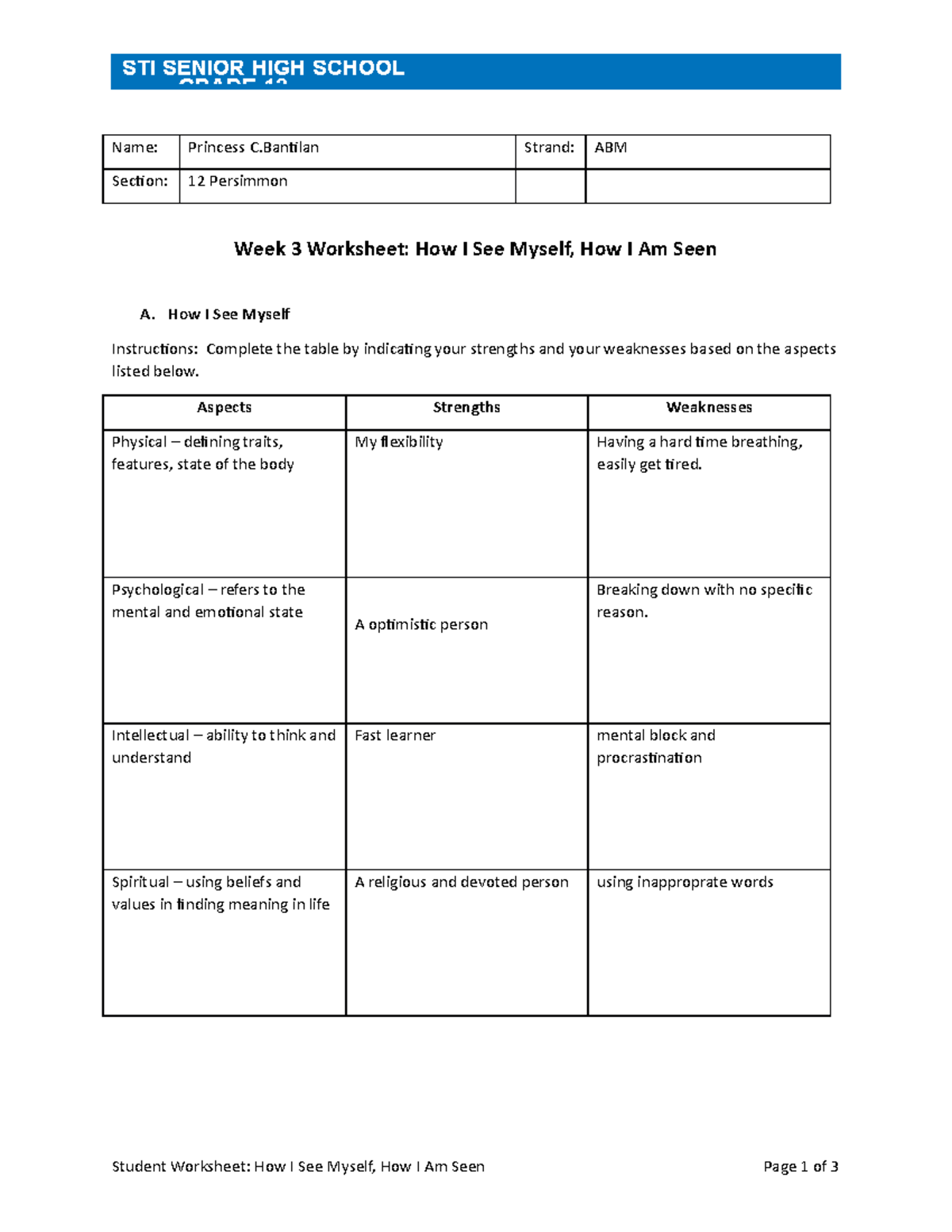 G12 W3 How I See Myself How I Am Seen-1 (1) 1 - Name: Princess C Strand ...