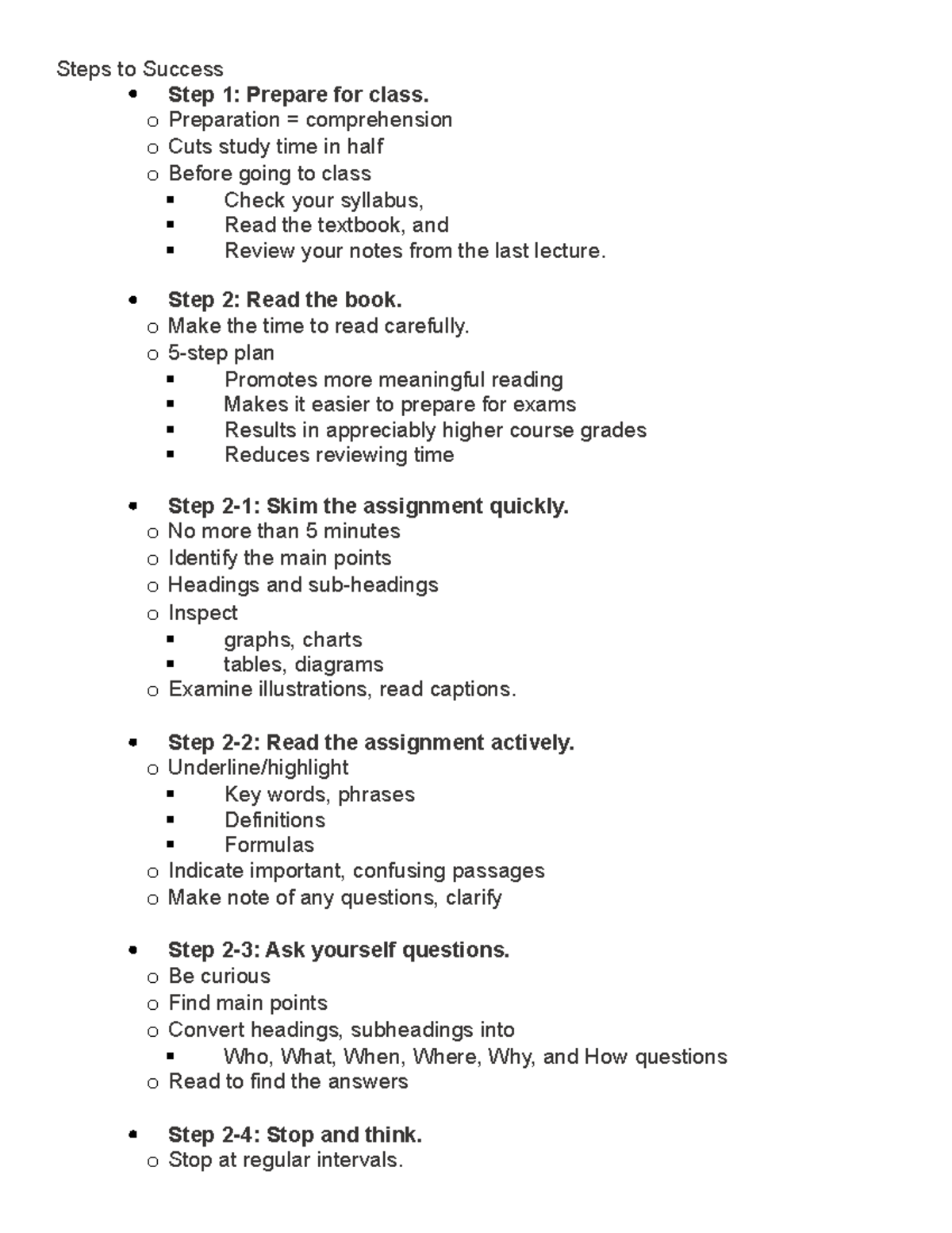 Steps to Success - Steps to Success Step 1: Prepare for class ...