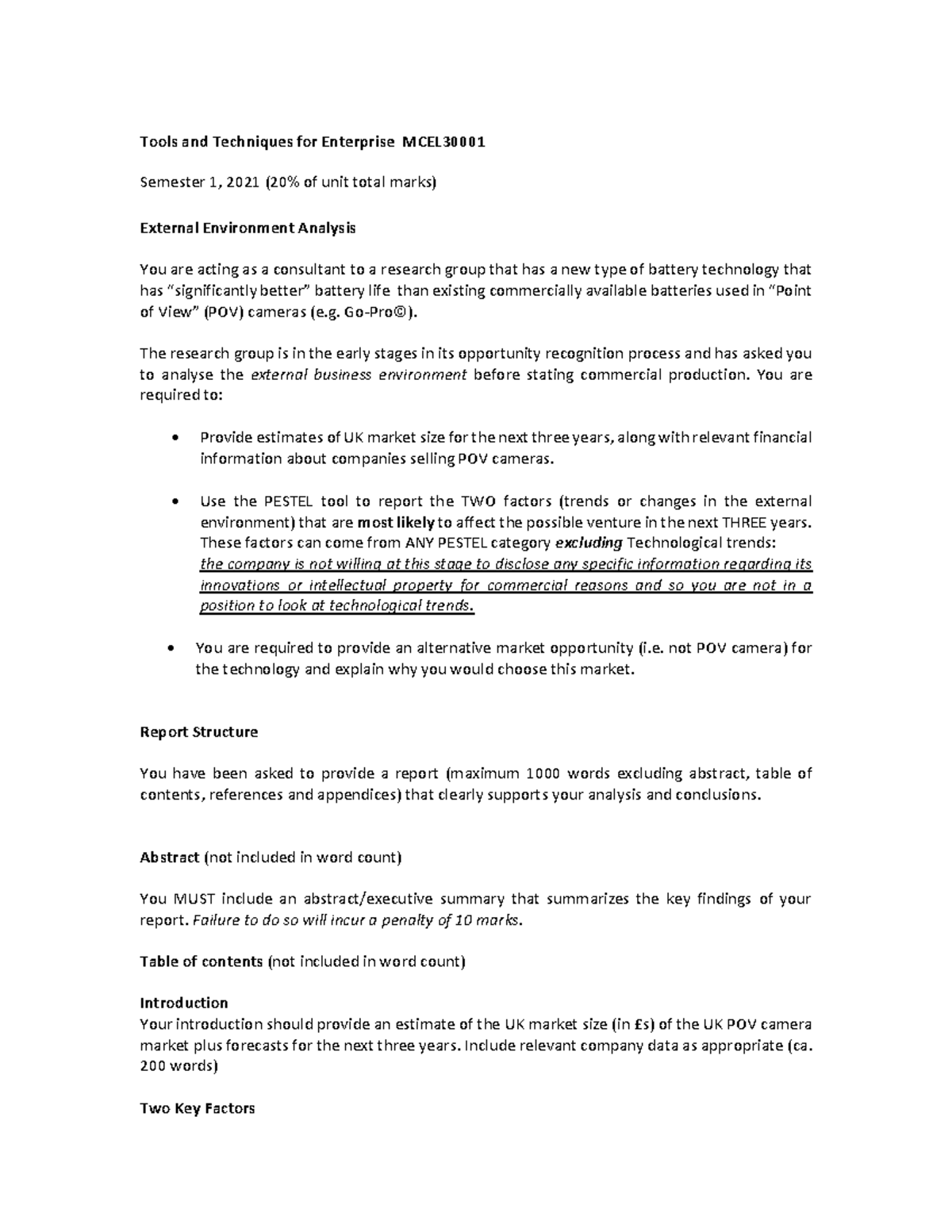 Pestel tools assignment 2021 sem 1 - Tools and Techniques for ...