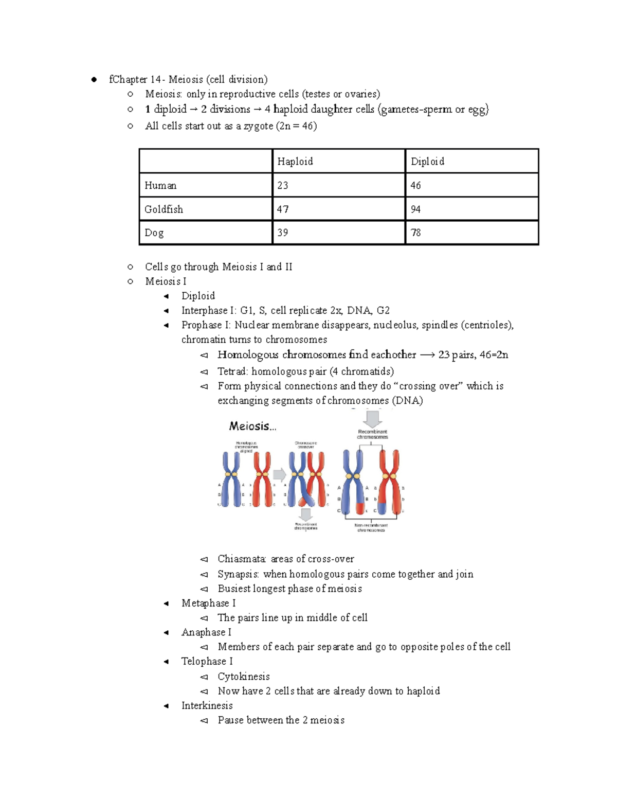BIOL 1020 Exam 4 - Exam 4 notes - fChapter 14- Meiosis (cell division ...