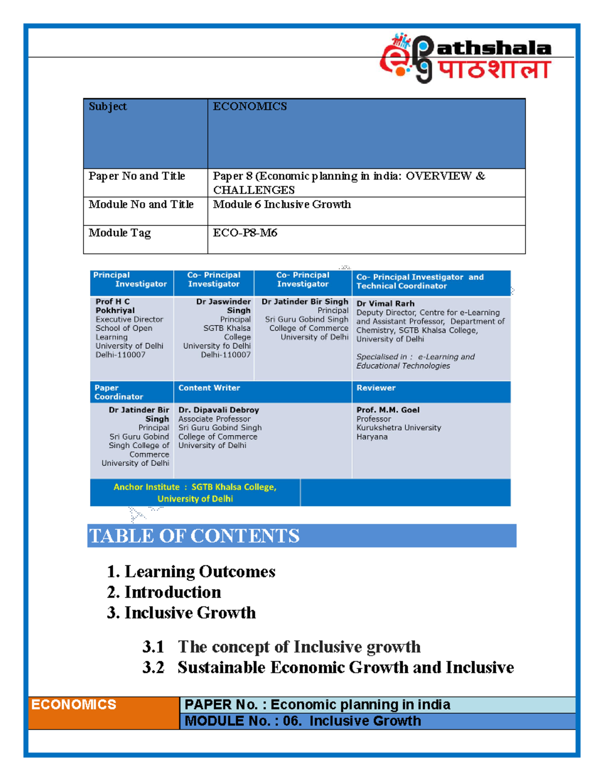 Inclusive Growth - BASICS OF MACRO ECONOMICS - ECONOMICS PAPER No ...